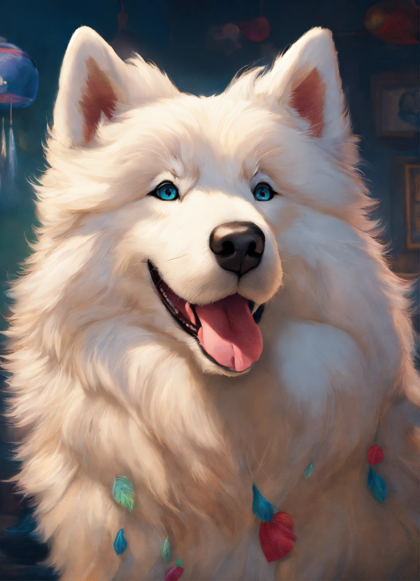 Lexica - A Samoyed dog lying on its back, with lots of detail and ...