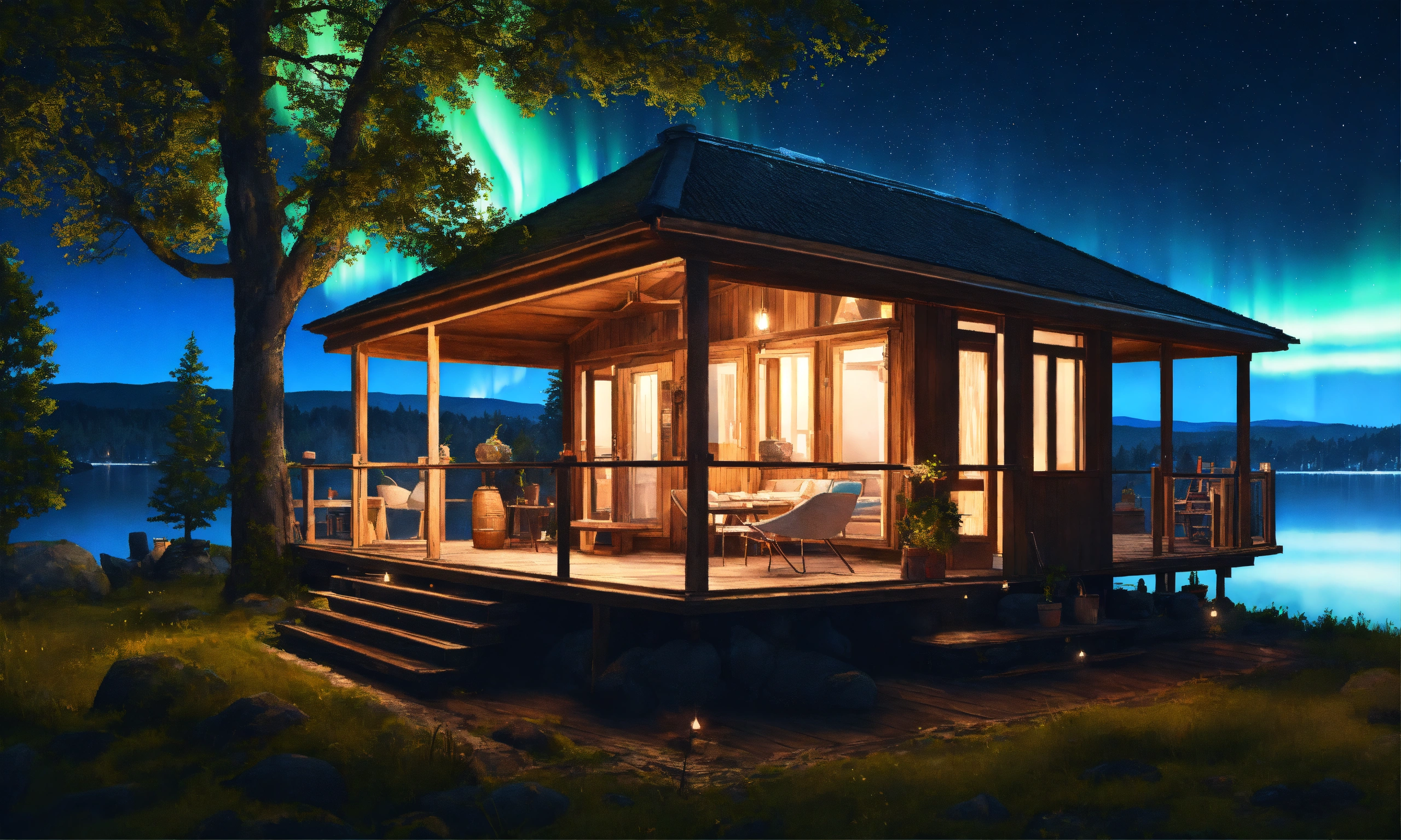 Lexica - Epic shot of ultra cozy wooden cottage in Sweden with a ...