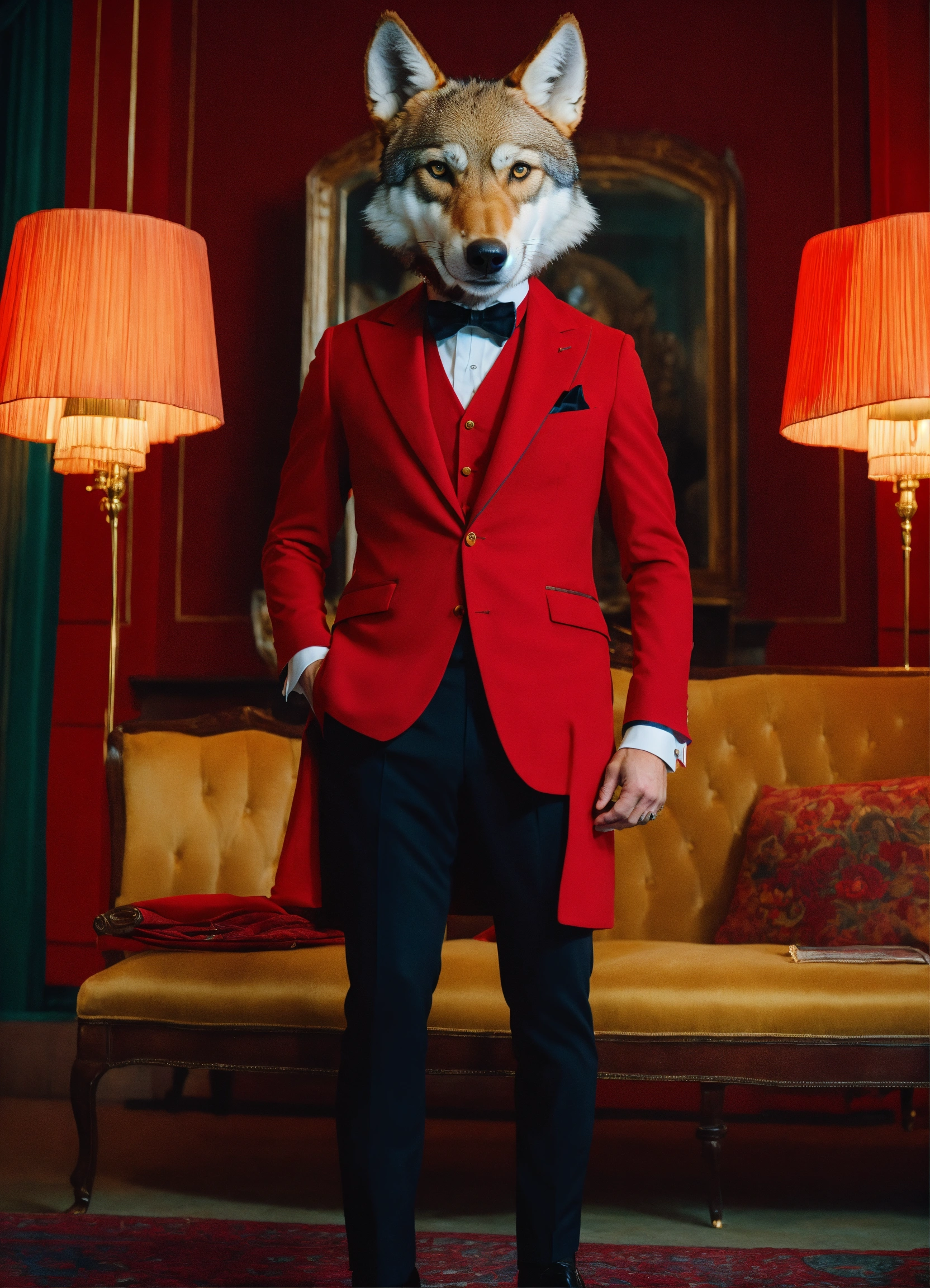 Lexica - Award - Winning Cinematic Still of wolf-Headed butler posing ...