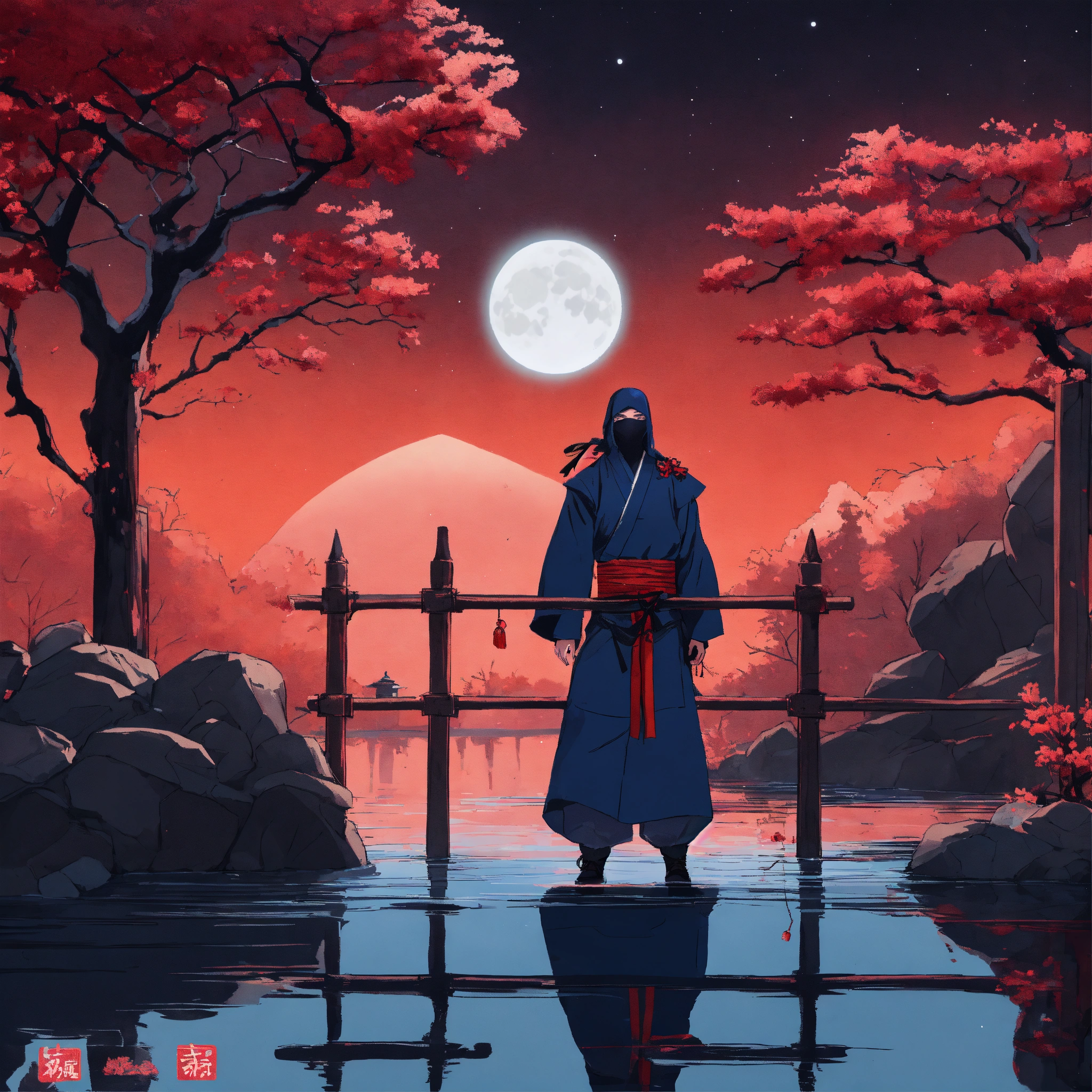 Lexica - Anime style, ninja hiding behind a tree, his mask is off, blue ...
