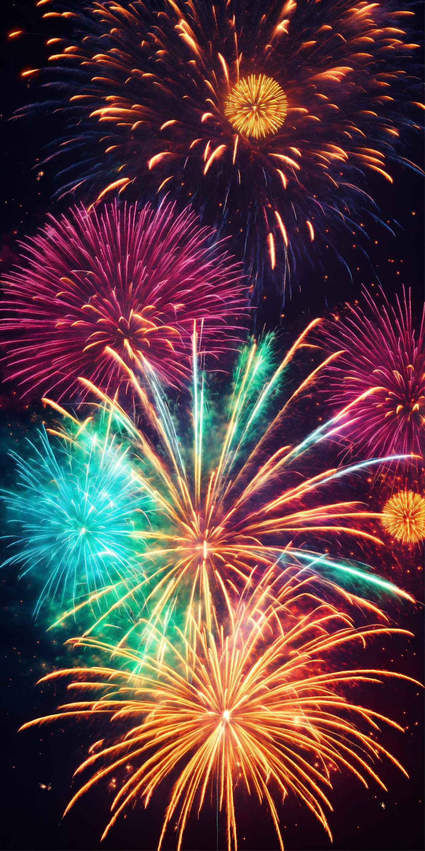 Lexica - Bright celebration background , neon color fireworks, less smoke