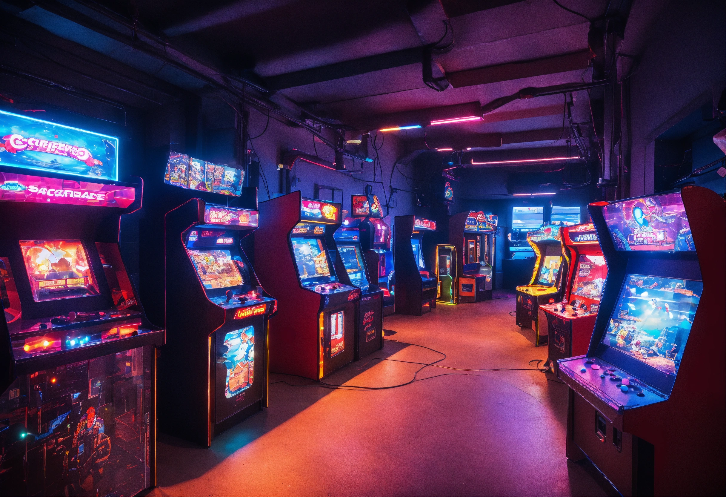 Lexica - Sci Fi tech base of operations with arcade machine, lots of ...