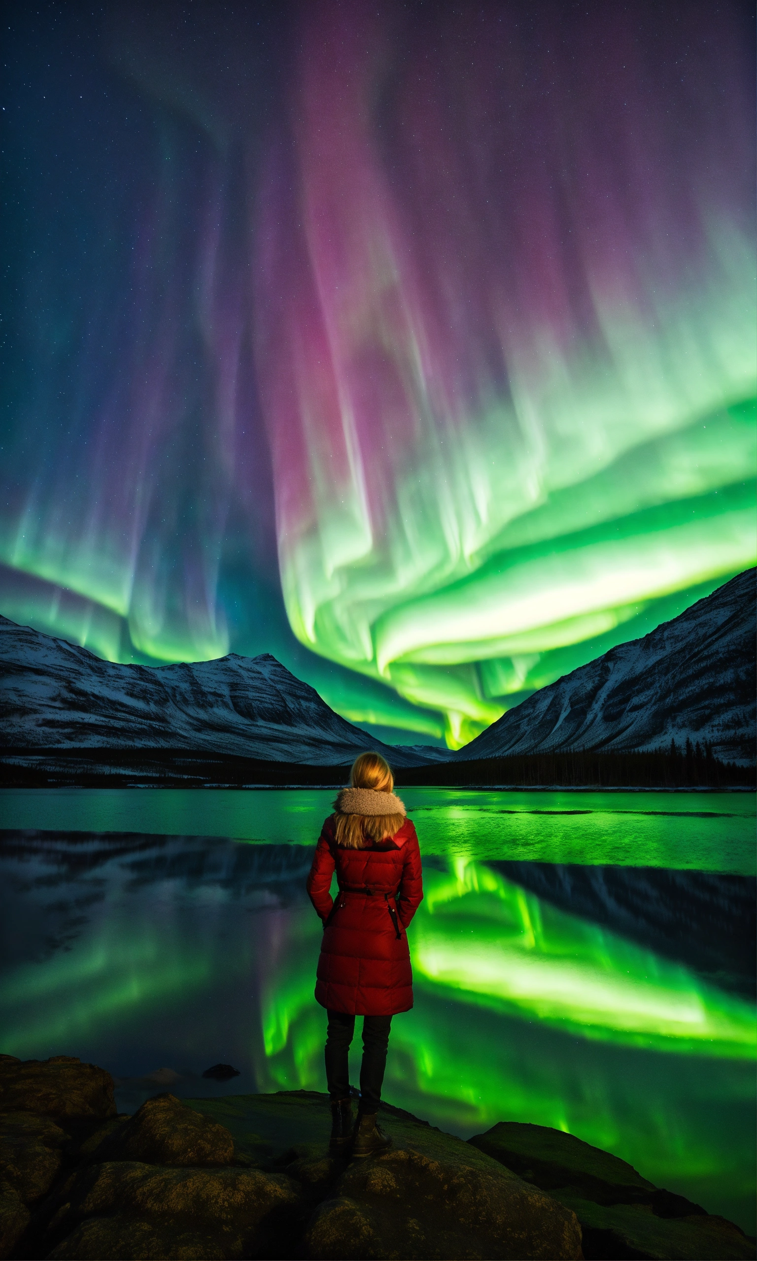 Lexica - A stunning Swedish female looking at the Aurora Borealis