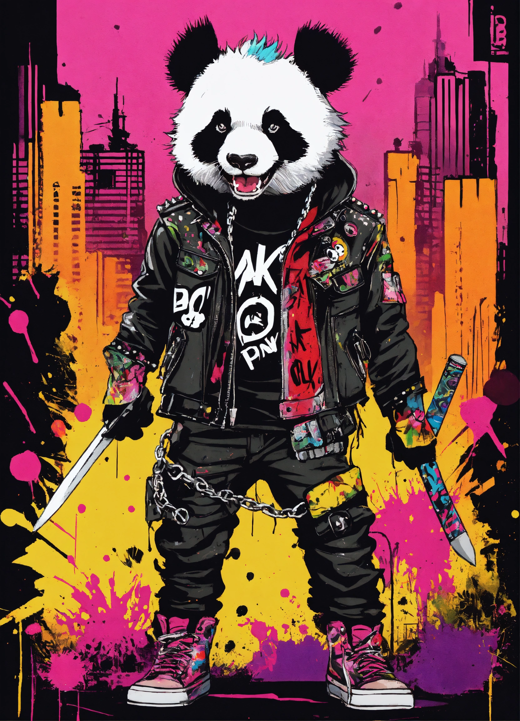 Lexica - A snarling, anarchic punk rock cartoon panda with a mohawk ...