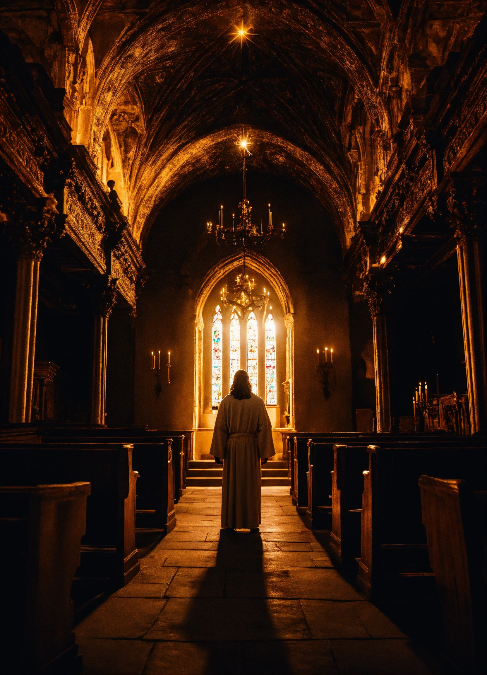 Lexica - JESUS IN A DARK CHURCH. 8K. SURROUNDED BY DARKNESS.