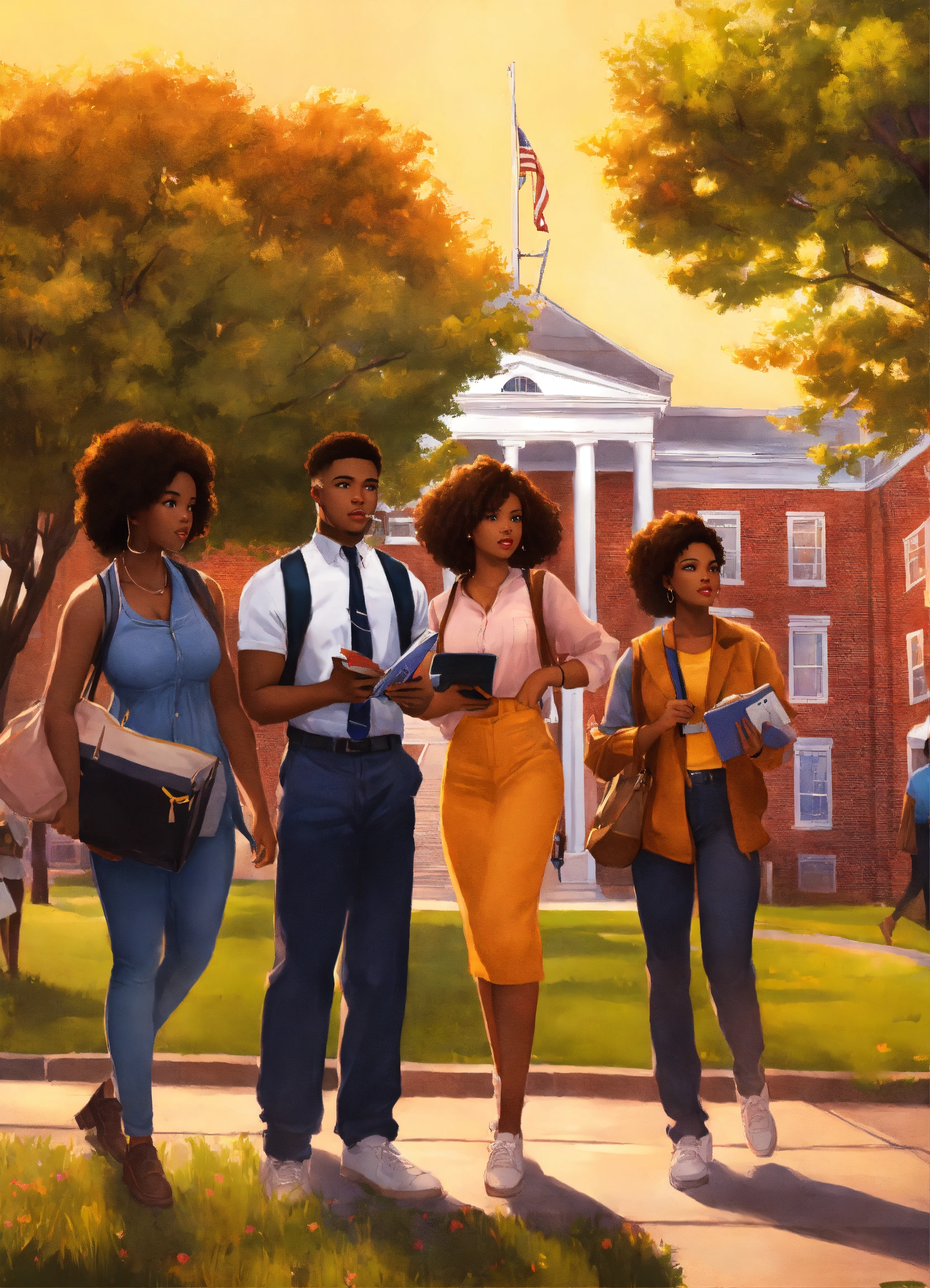 Lexica - Realistic style African American HBCU college scene with ...