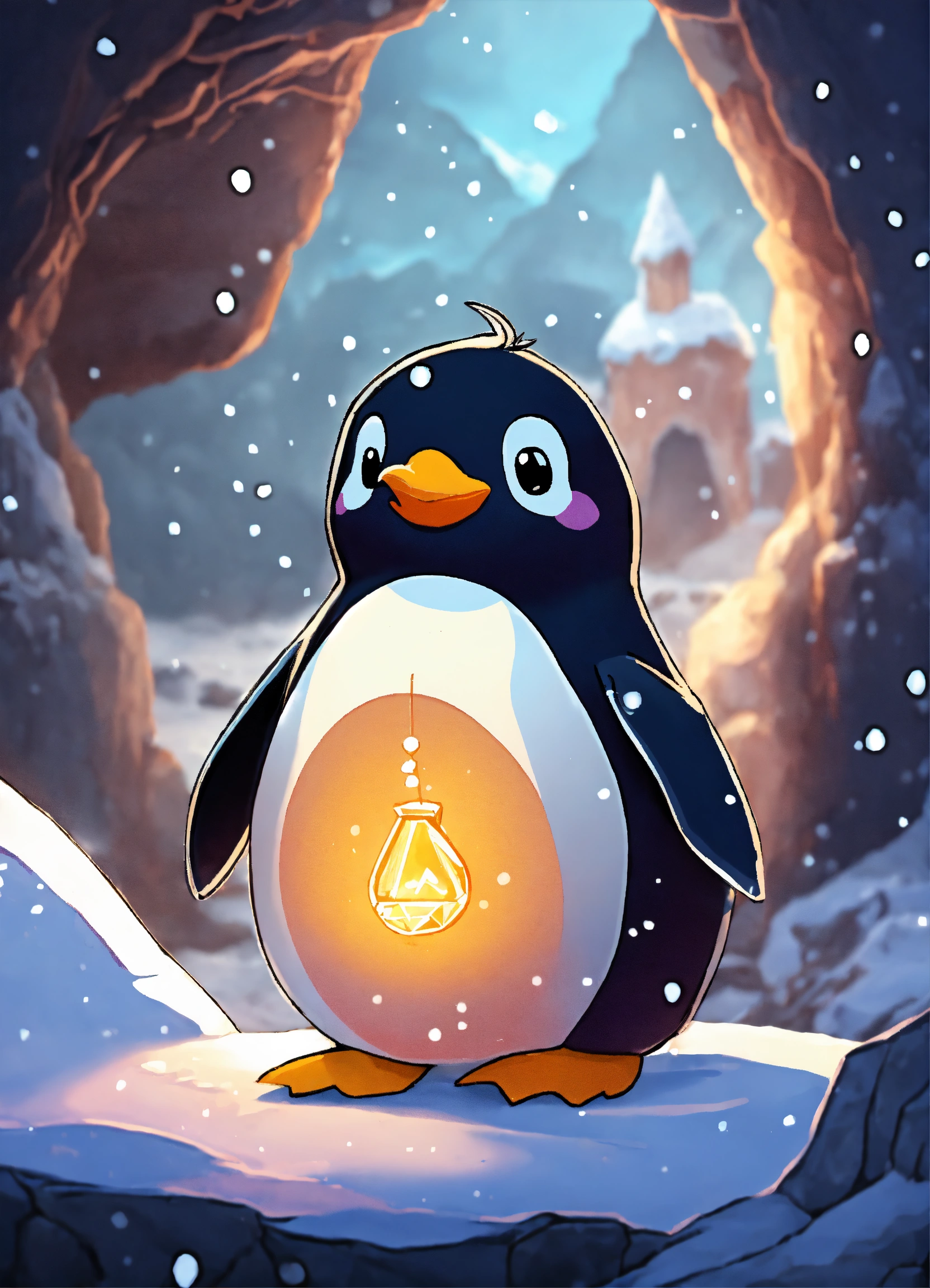 Lexica - A little and cute penguin finding a magic stone inside a ...