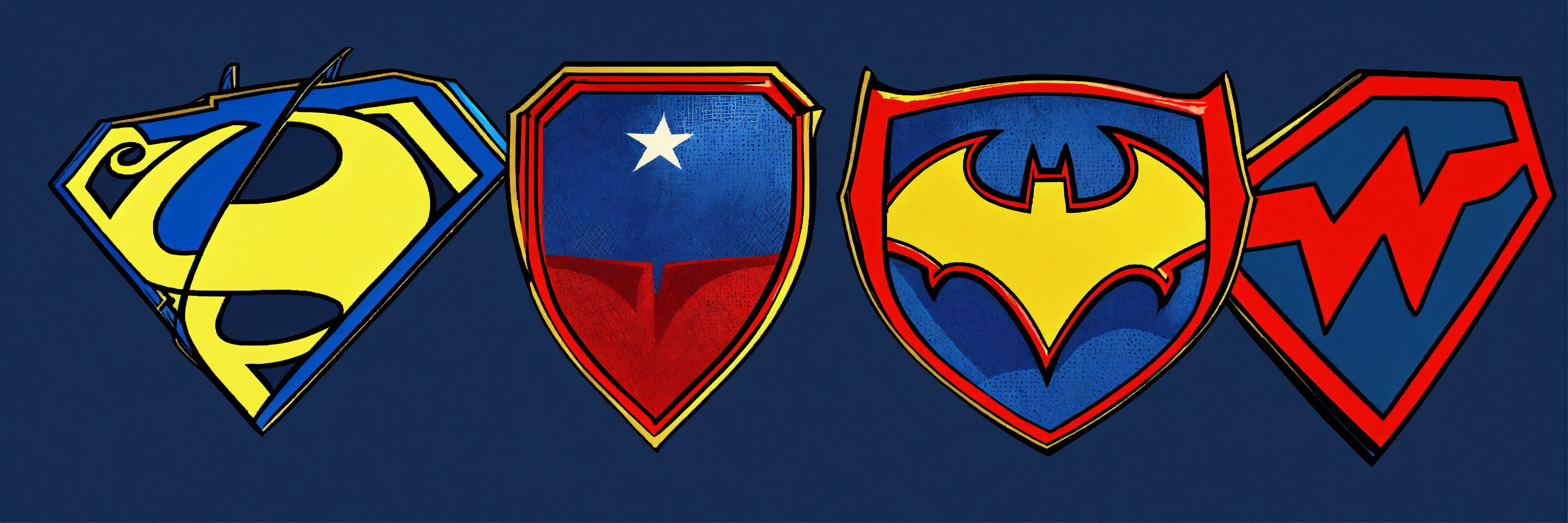 Lexica - Merge Batman, Superman, Wonder Woman, and Captain Marvel insignias