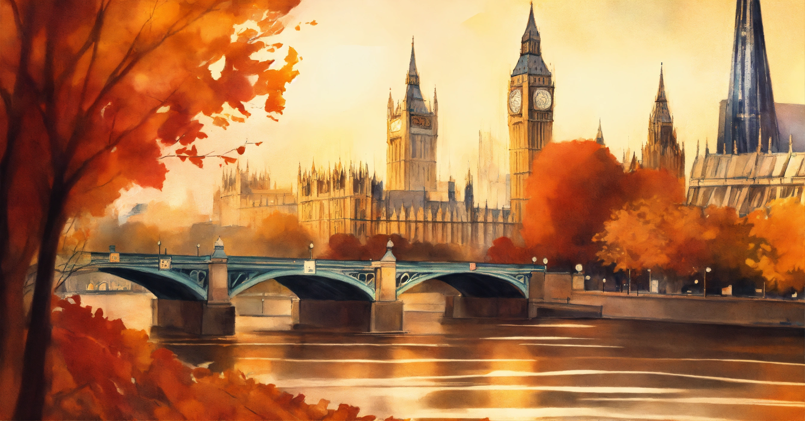 Lexica - Create a pencil drawing of London using abstract expressionism ...