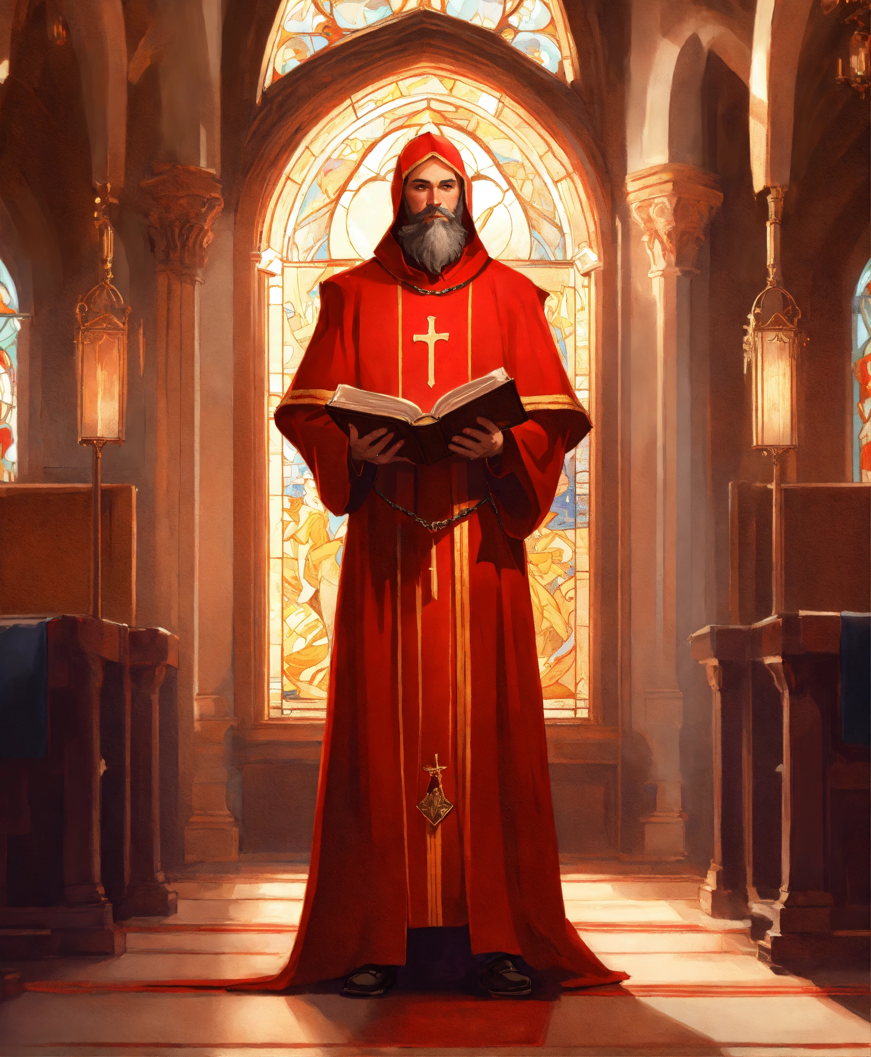 Lexica - Male priest ith beard Medieval in church red clothes with ...