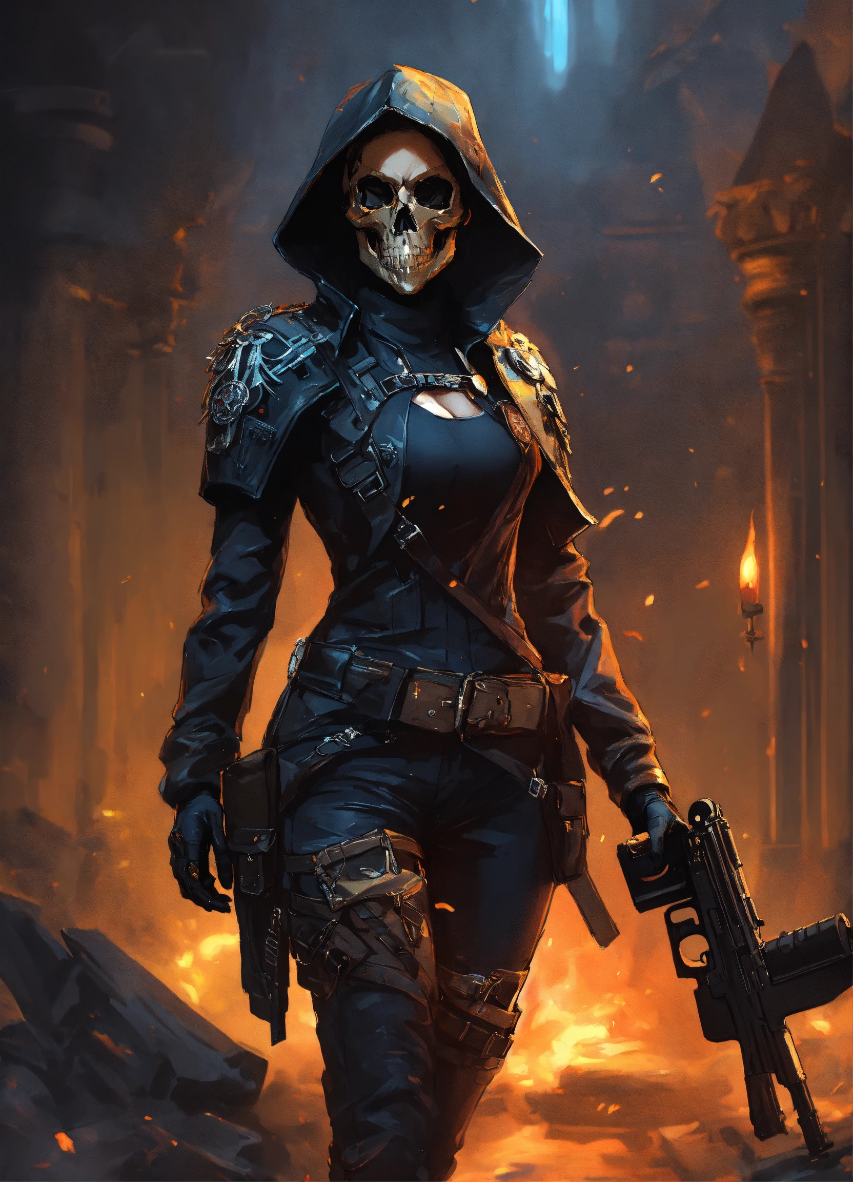 Lexica - Woman gothic necromancer summoner, using guns, military spec ...