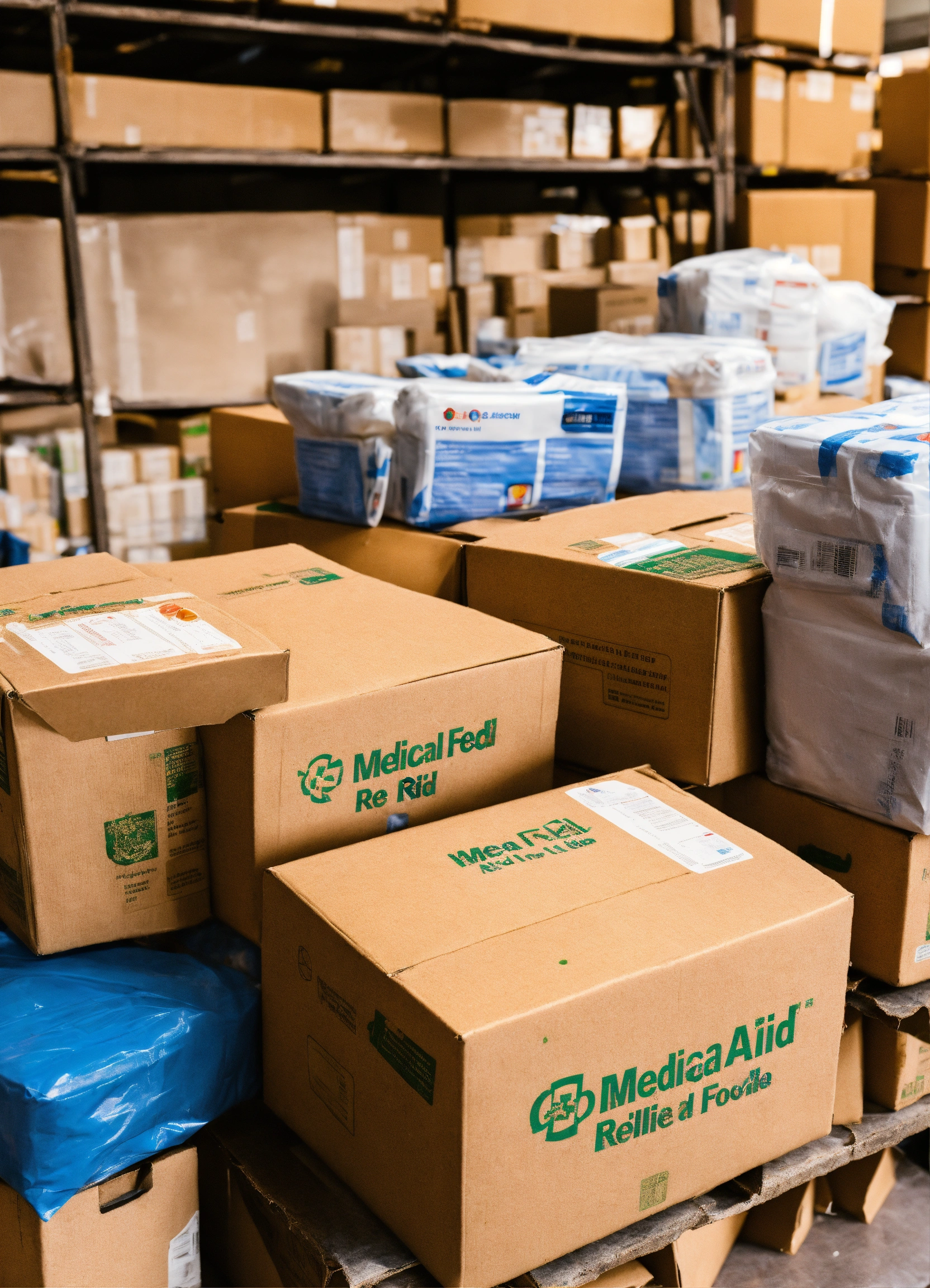 Lexica - Boxes of medical and food relief aid.