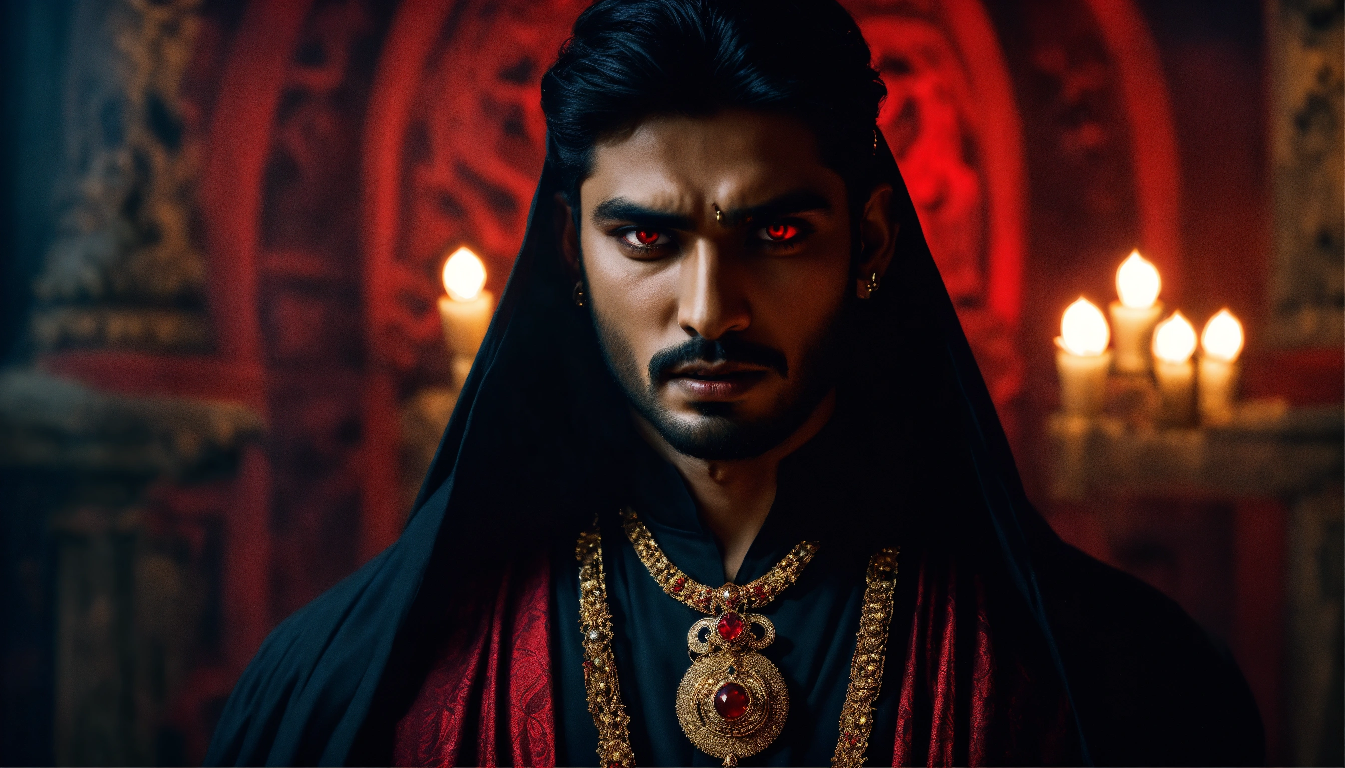 Lexica - Sinister and dramatic portrait of a young handsome South Asian ...