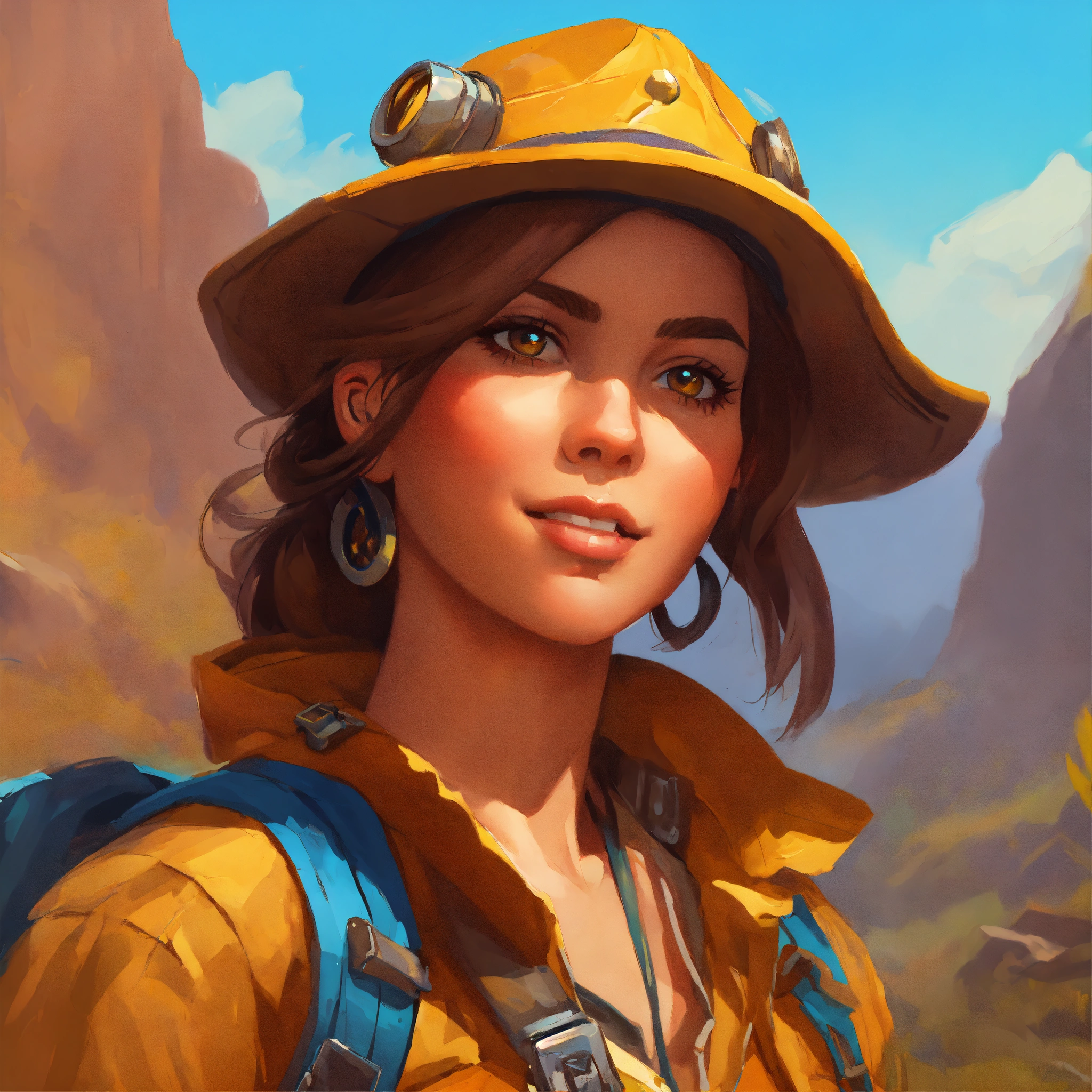 Lexica - Adventure explorer treasure hunter woman, cartoon oil paint ...