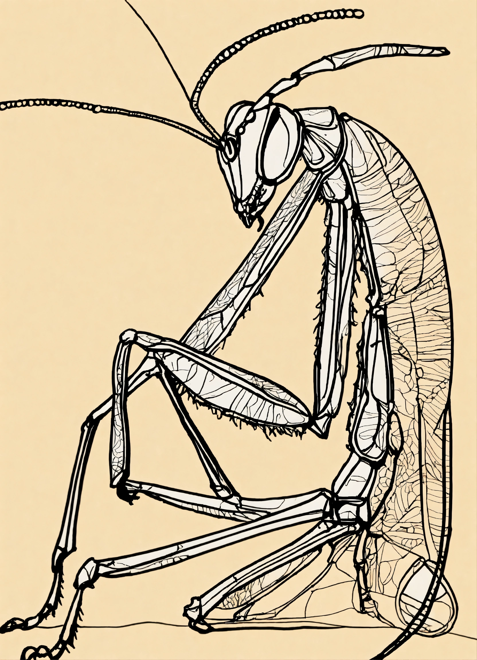 Lexica - Beautiful detailed praying mantis portrait, one line drawing ...