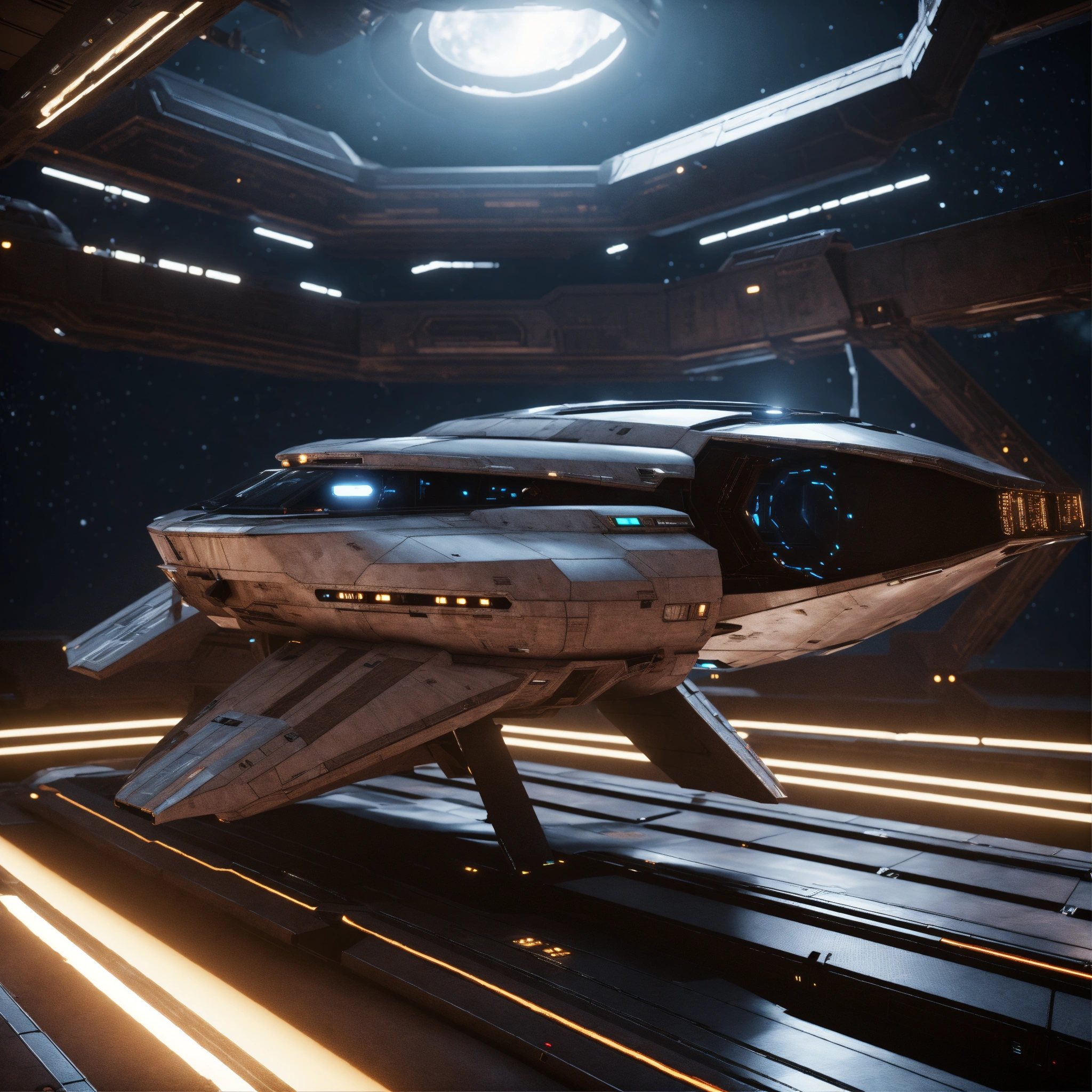 Lexica - Small Dark alien speeder docked in space on a star dock, 8K ...