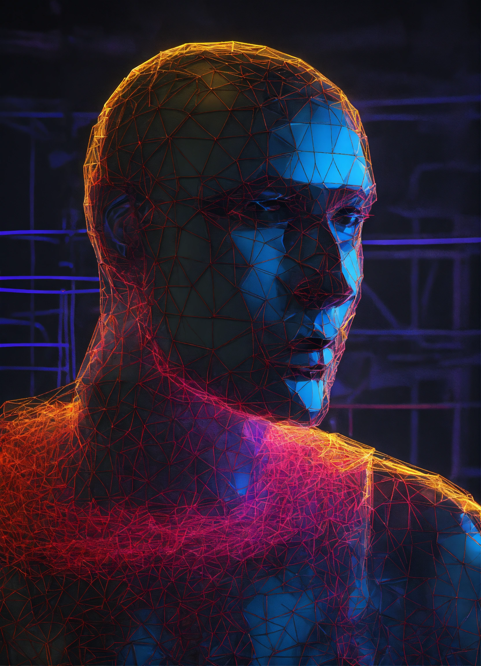 Lexica - Digital wire Fram human neon polygon 3d style on black