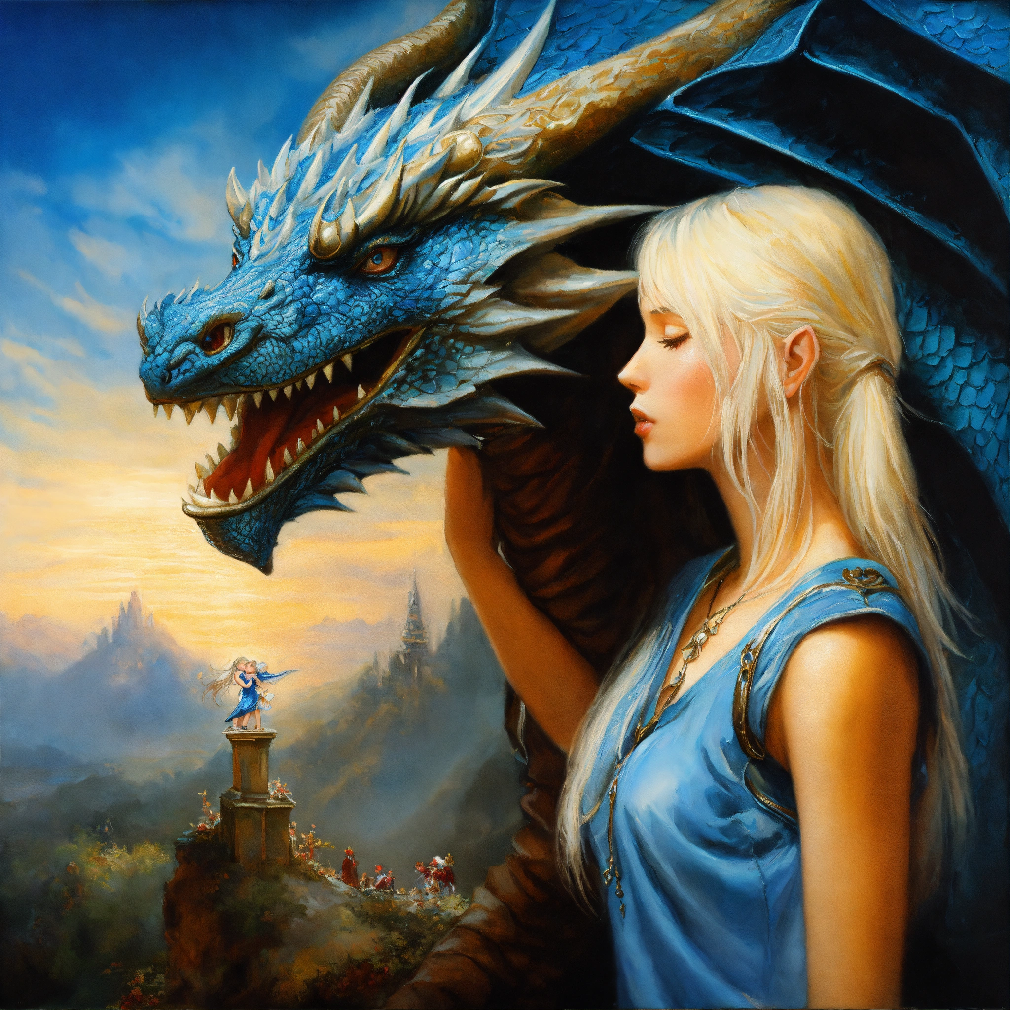 Lexica - Oil painting of a huge, magnificent two meter big blue dragon ...