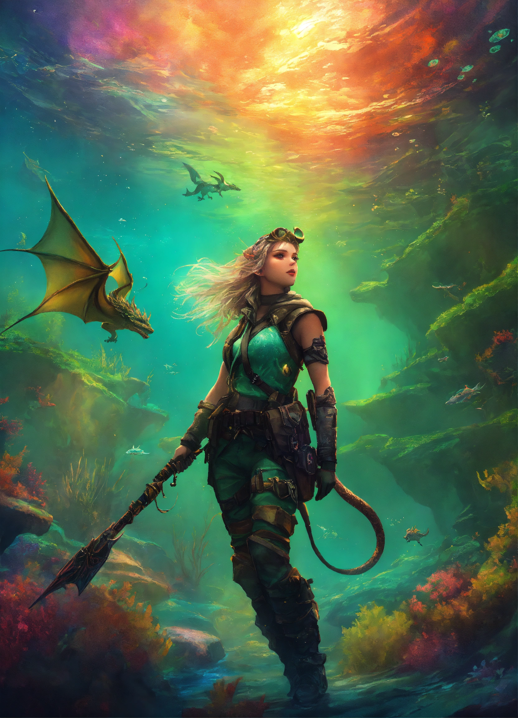 Lexica - Post-apocalyptic enchantress dragons in an underwater abyss theme, featuring the ...