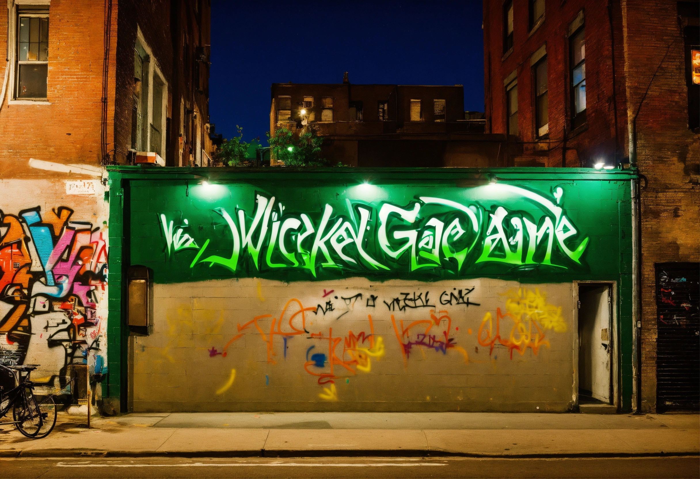 Lexica - A graffiti saying wicked game in emerald on the wall in ...