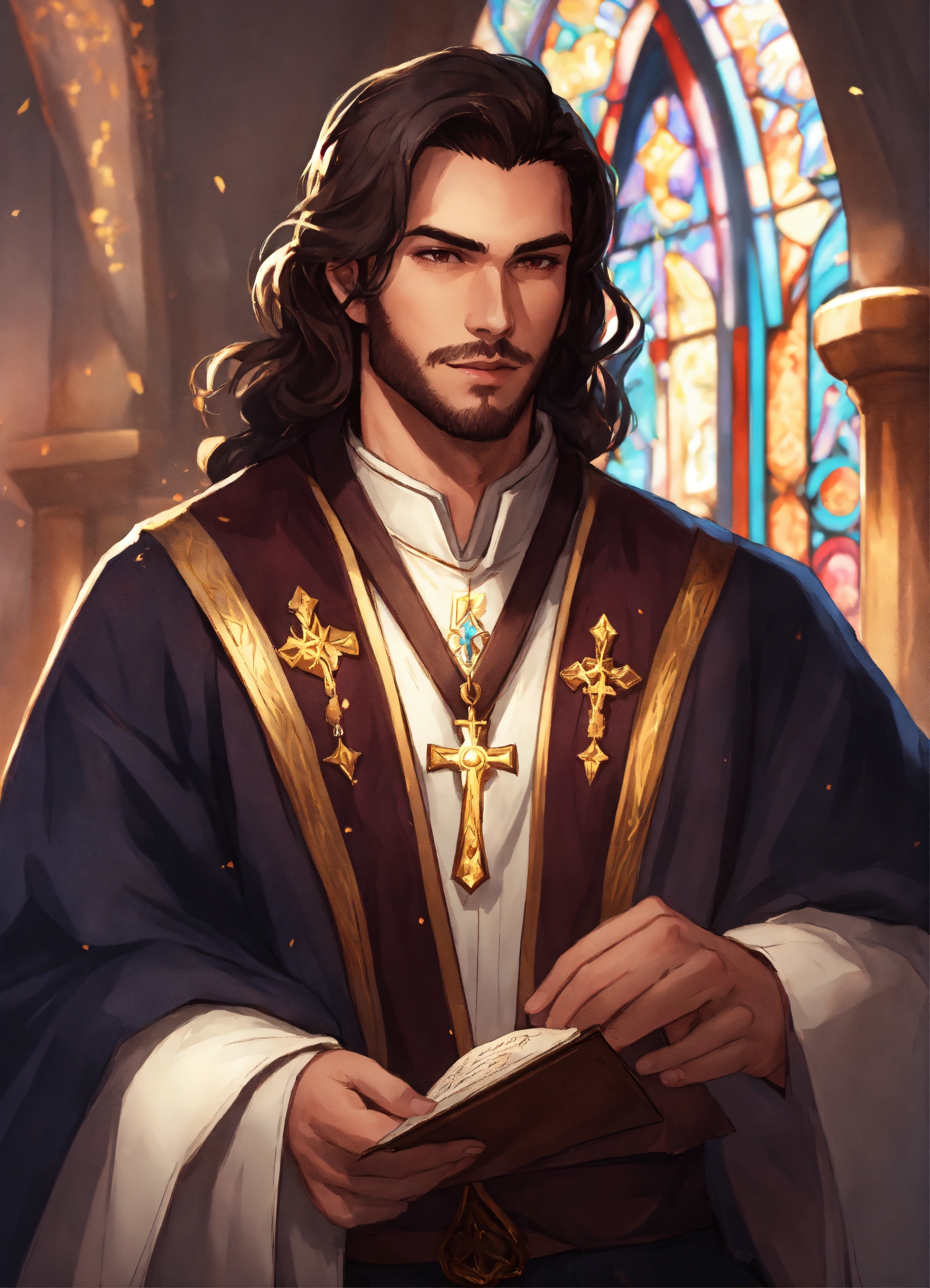 Lexica - A handsome priest with dark hair dnd character art