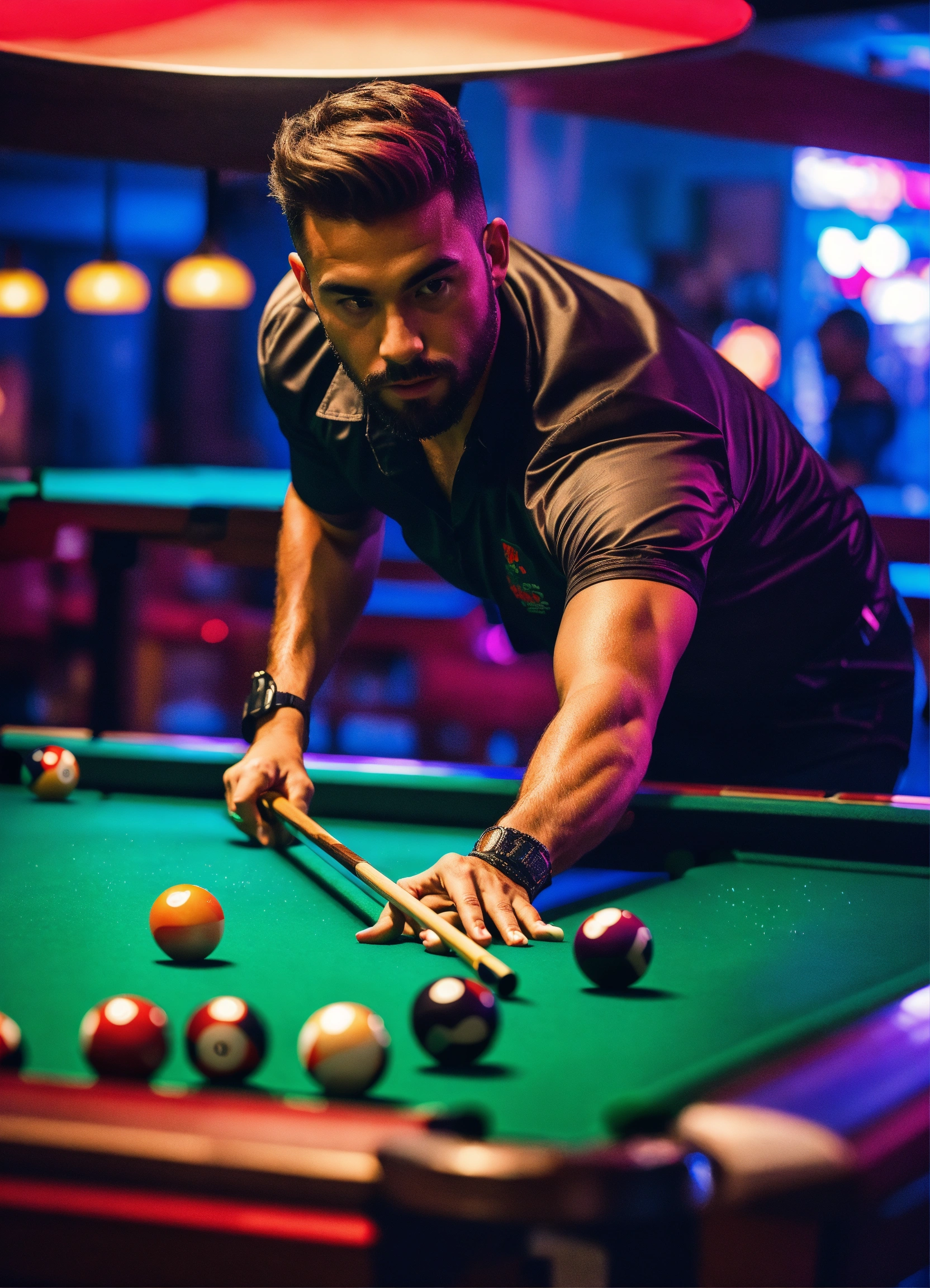 Lexica - Cinematic photography, modern, male aggressor playing pool ...