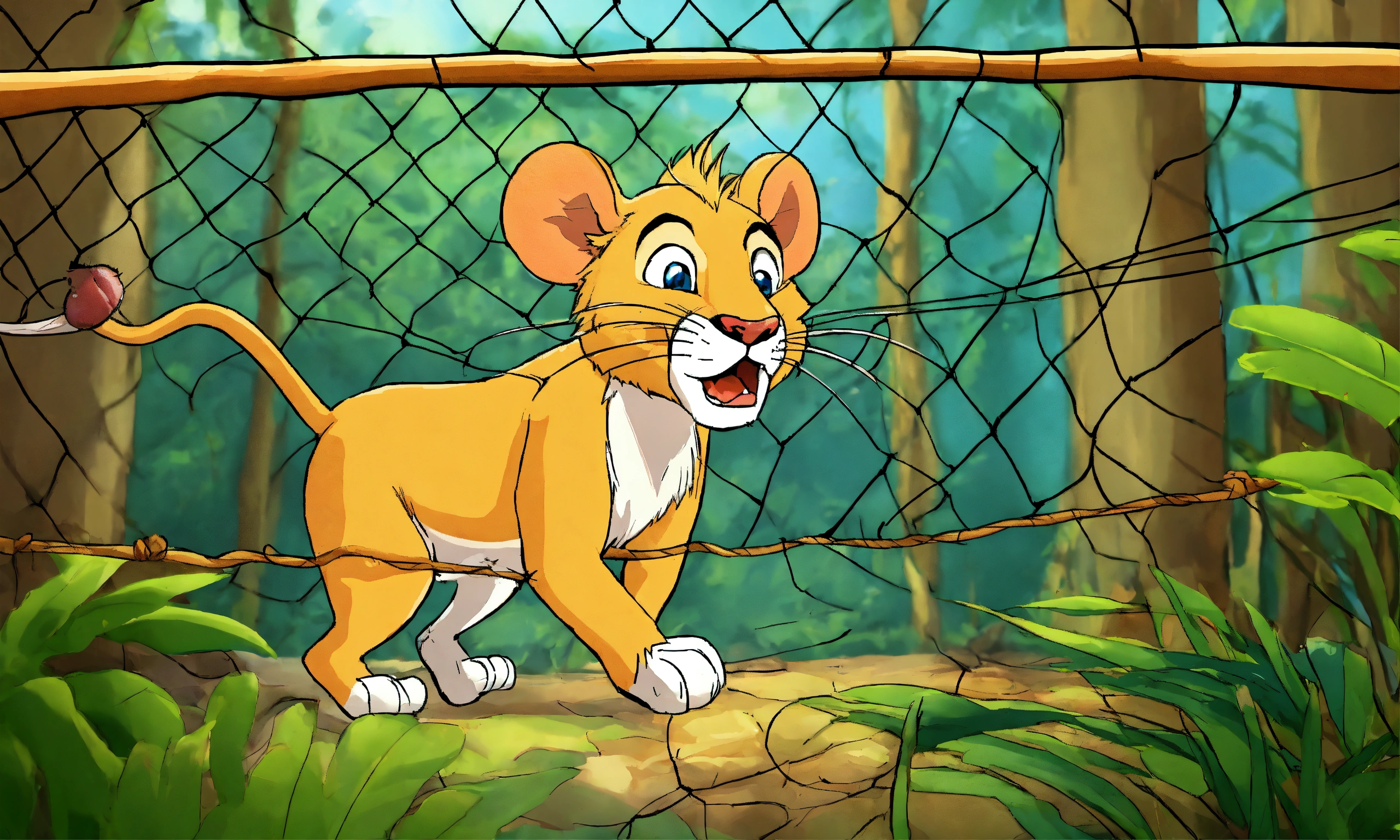 Lexica - Cartoon in jungle when lion trapped, with mouse sharp teeth ...