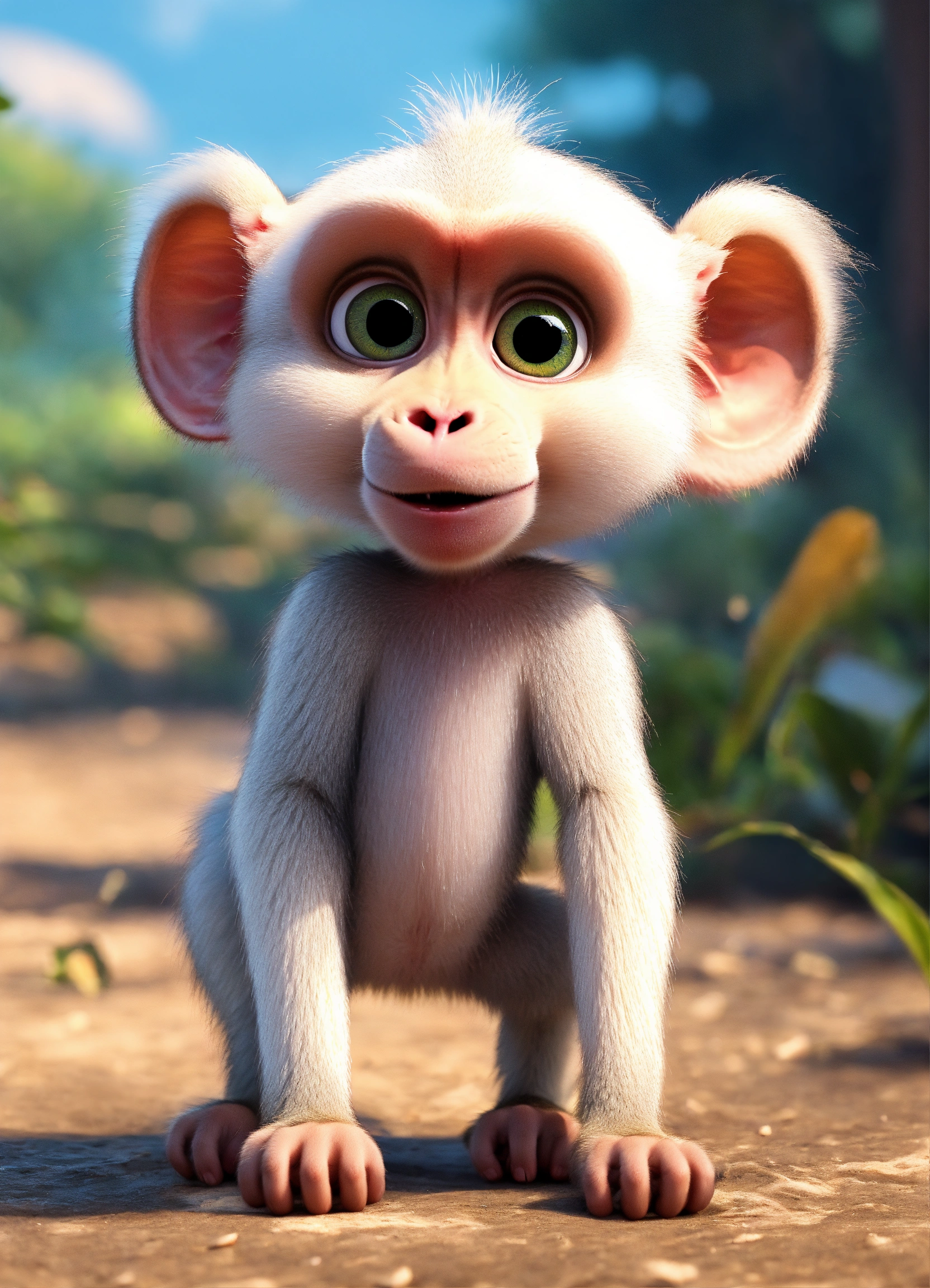 Lexica - A cute all white baby baboon with big eyes, animated, cartoon ...