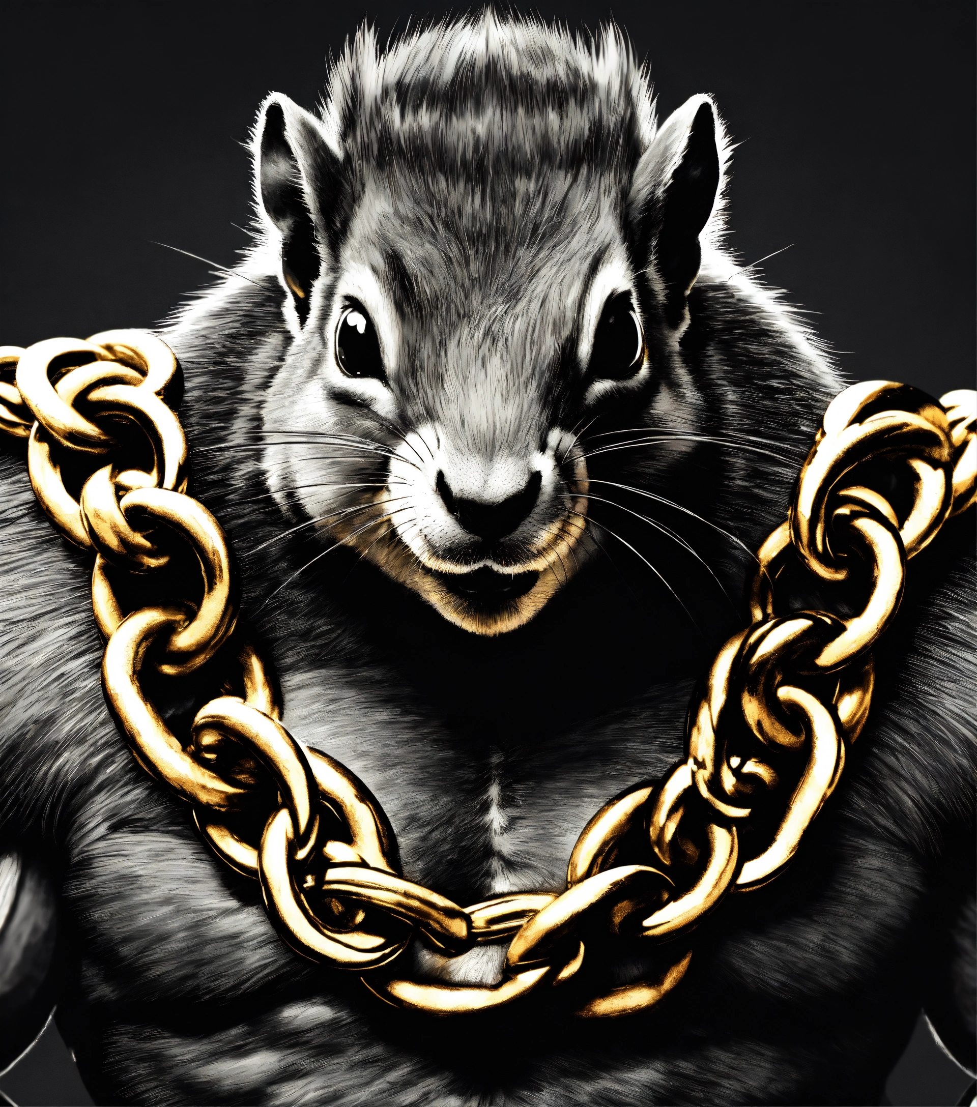Lexica - Black and white illustration of masculine squirrel, fierce ...