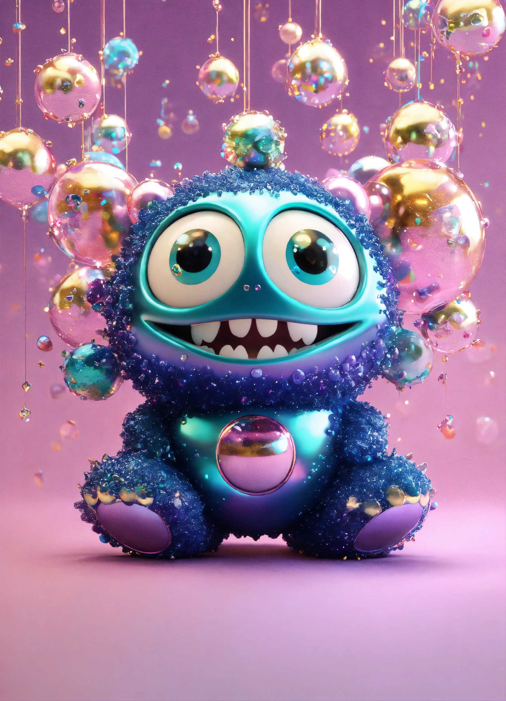 Lexica - Cute 3D bubble monster, in pearly iridescent glittery colour ...