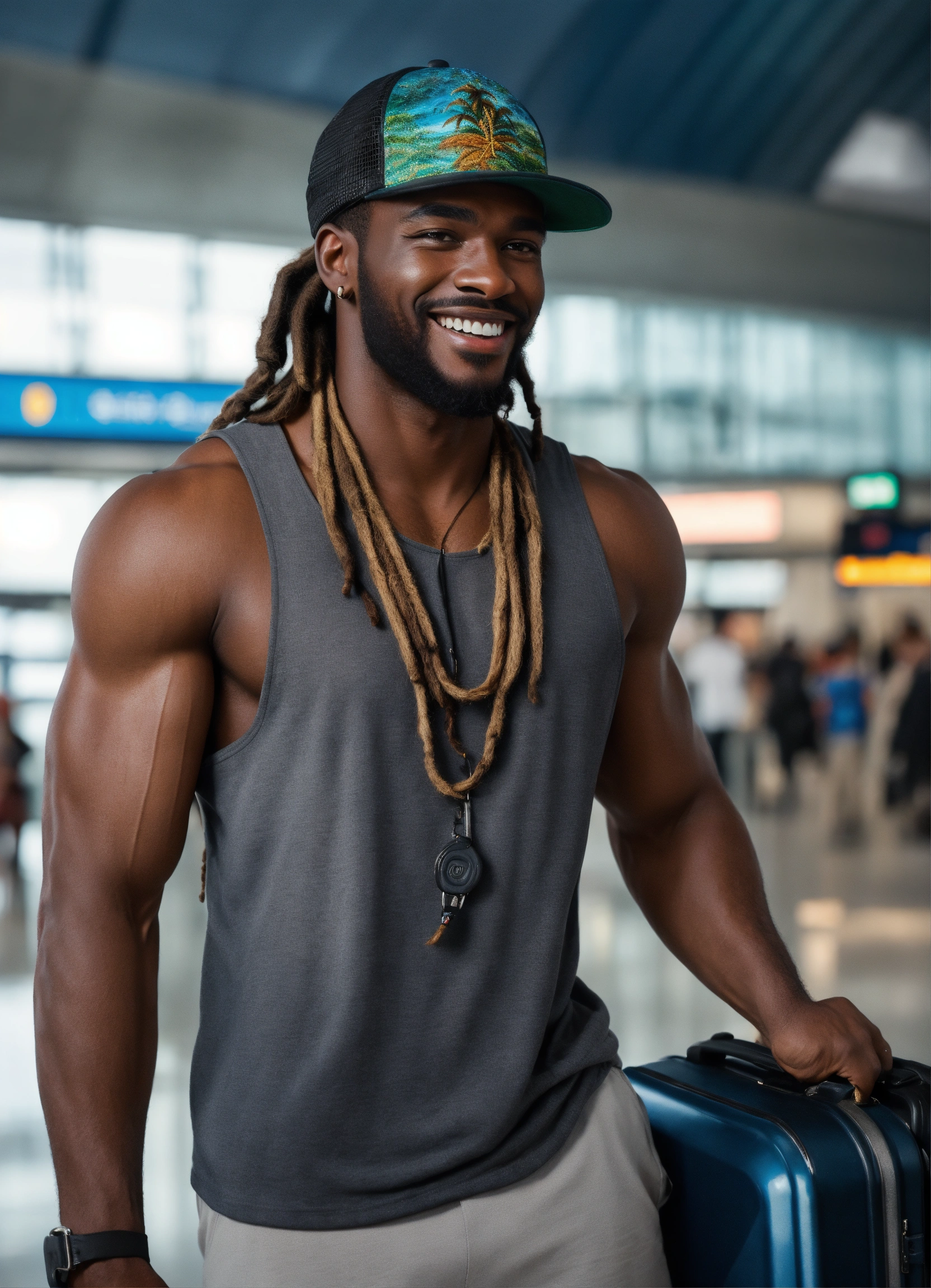 Lexica - Handsome black Caribbean man at the airport with his luggage ...