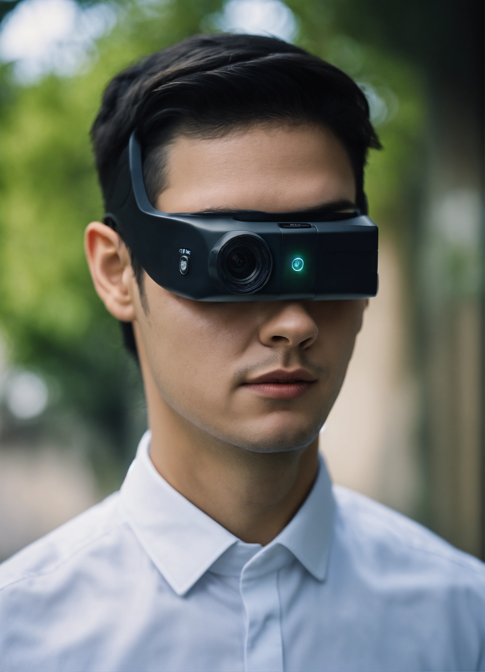 Lexica - Smart elegant head and body camera on blind individual with ...