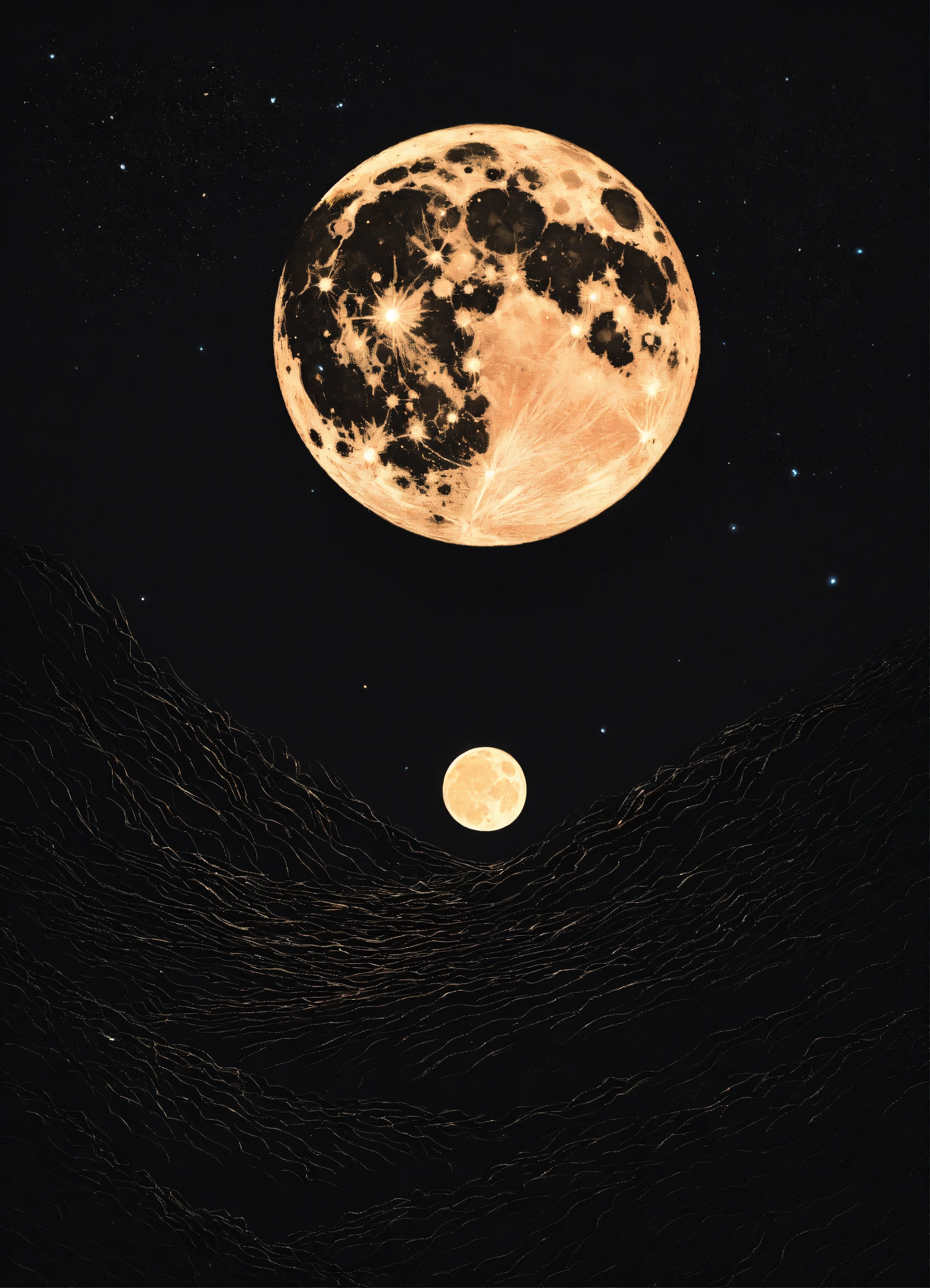 Lexica - Mid night black rough paper background with shadows and moon light