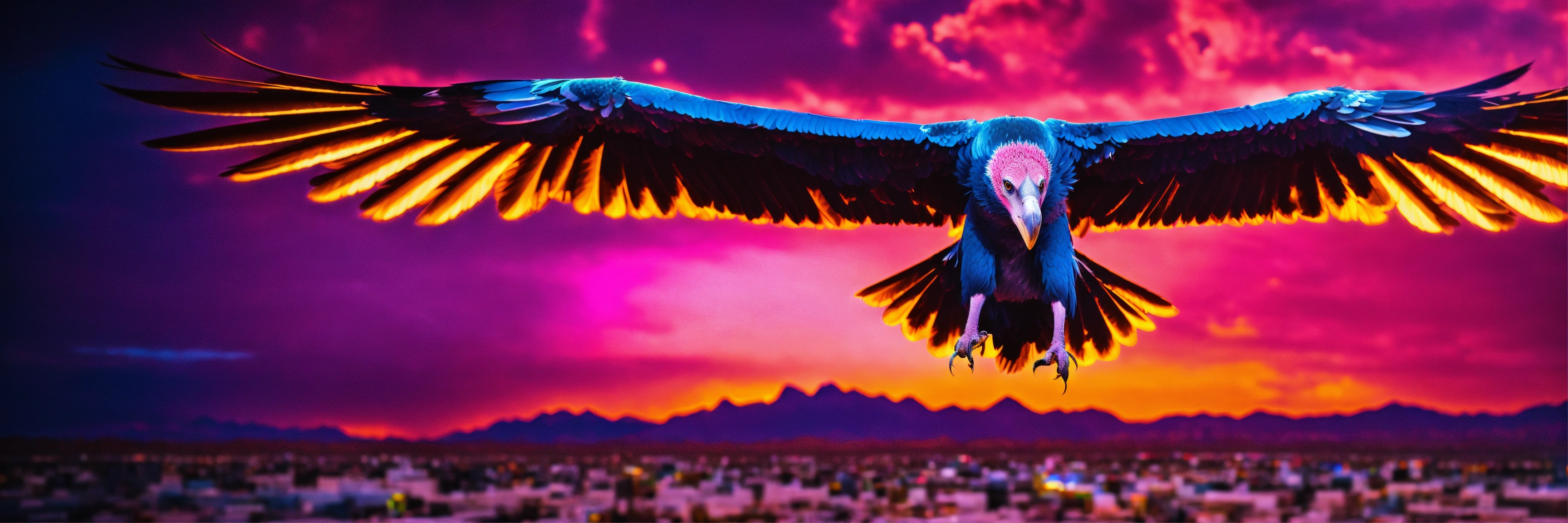 Lexica - Vulture with outstretched wing, neon light, las Vegas aesthetic