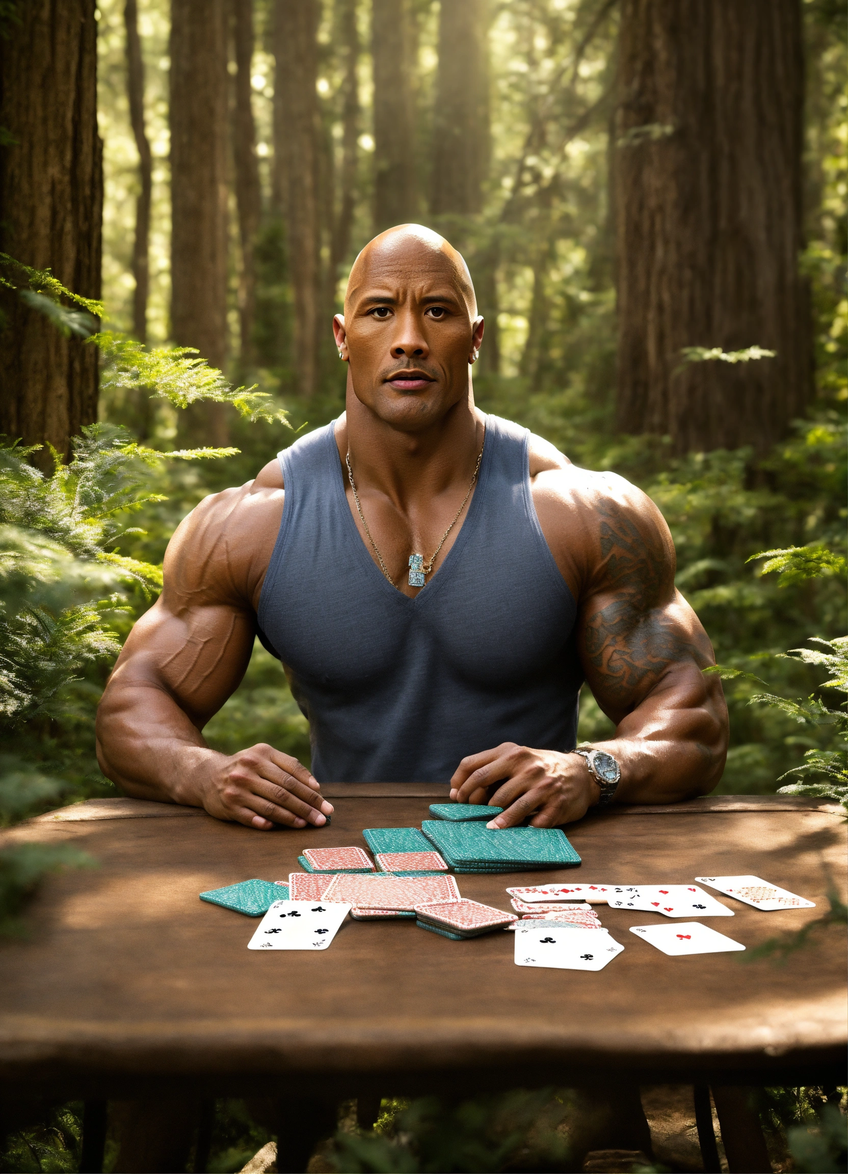 Lexica - Realistic, Dwayne Johnson, looks philopena, tall trees ...