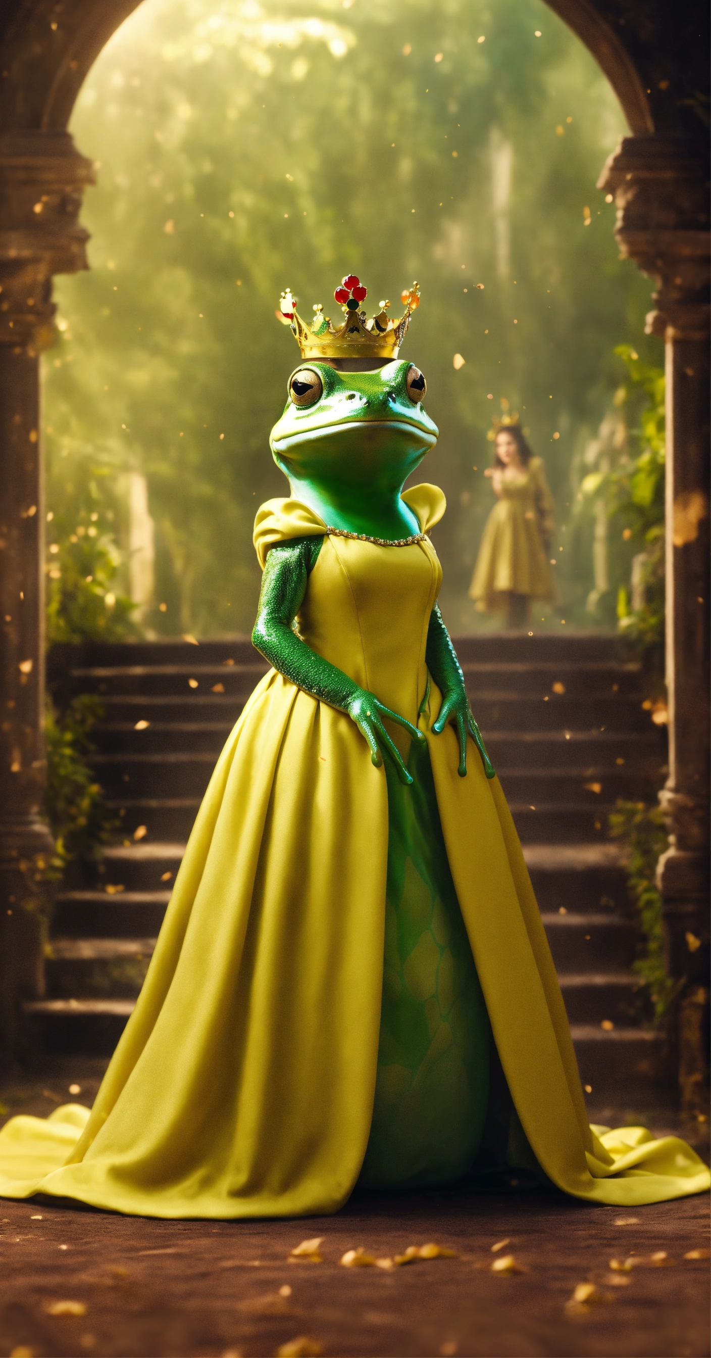 Lexica - Cute lady frog in dress and crown dressed in gown in cinematic ...