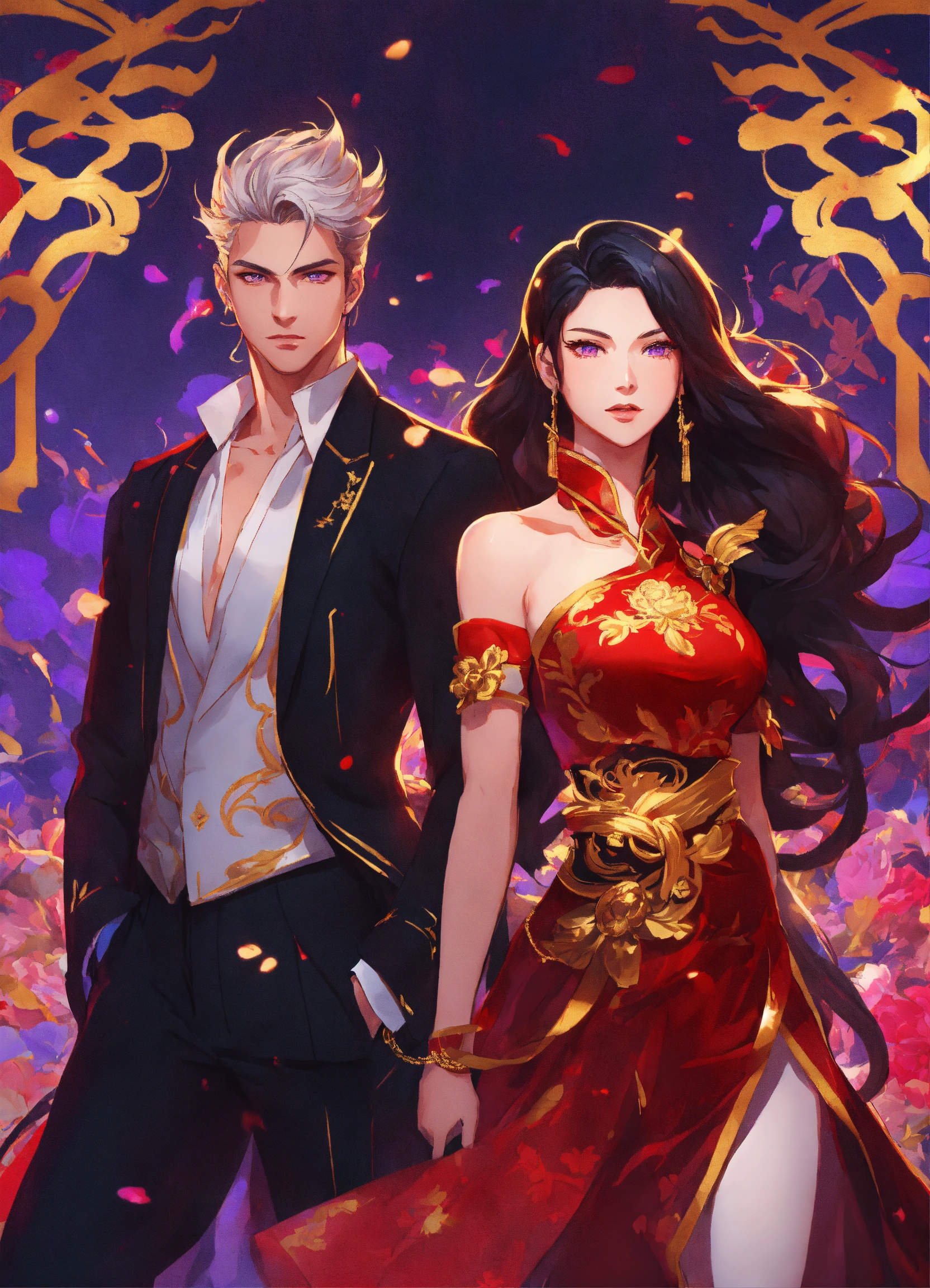 Lexica - Illustration man and woman, the man wears a black modern suit ...