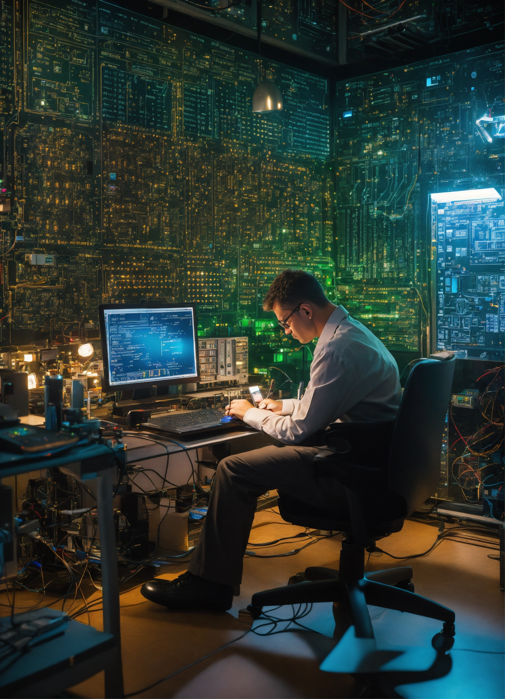 Lexica - A man sitting in a chair and writing on his computer ...