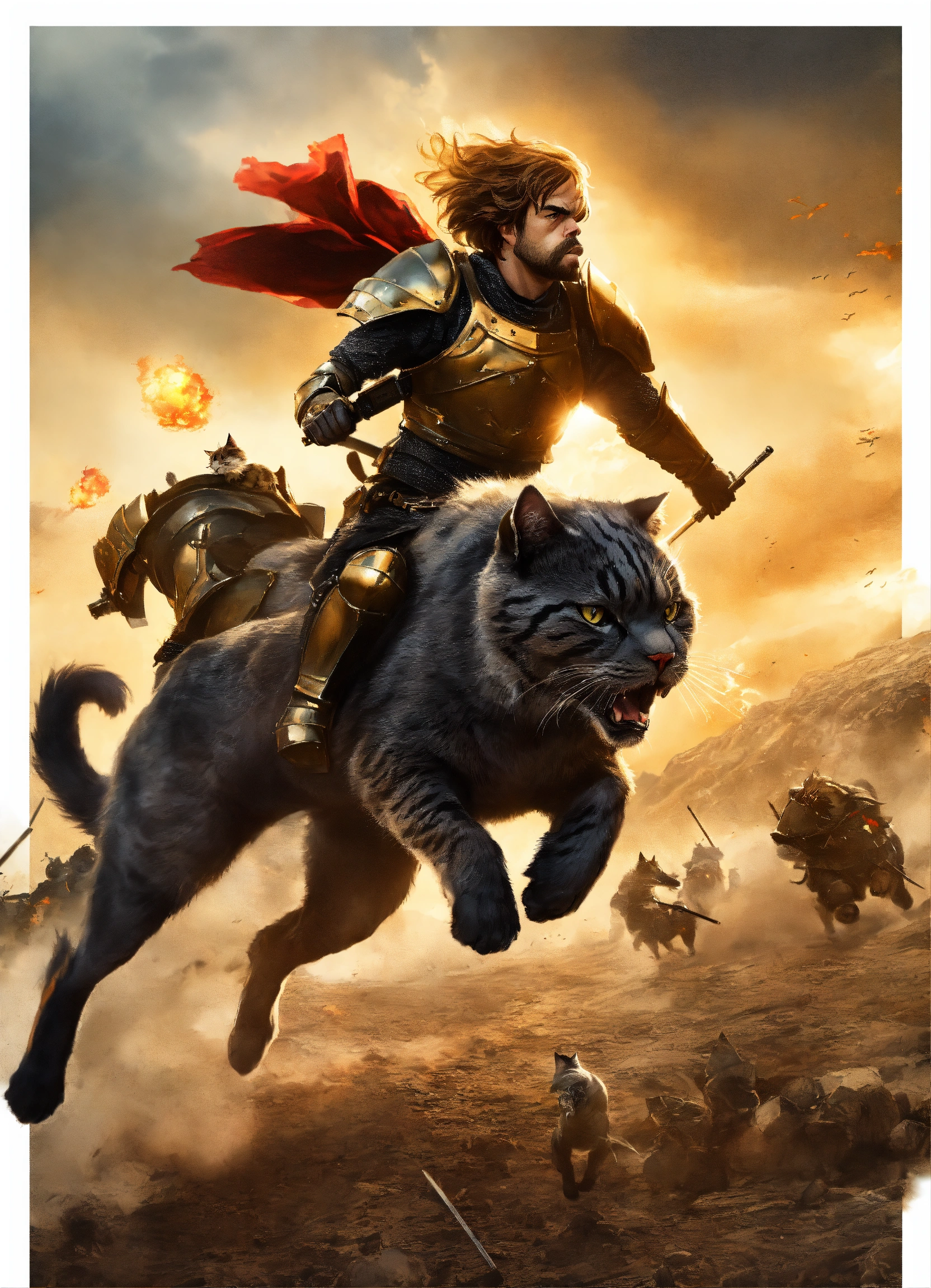 Lexica - A battle cat wearing armor, running across a battlefield ...