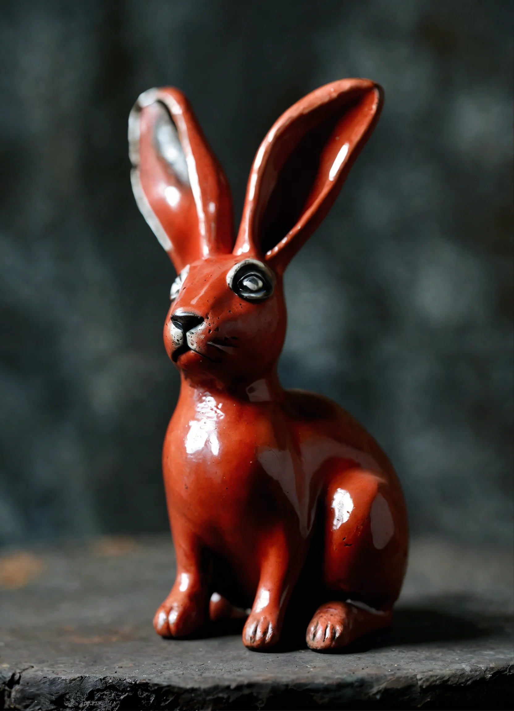 Lexica - Small red rabbit ceramic sculpture, still life photo, on a ...