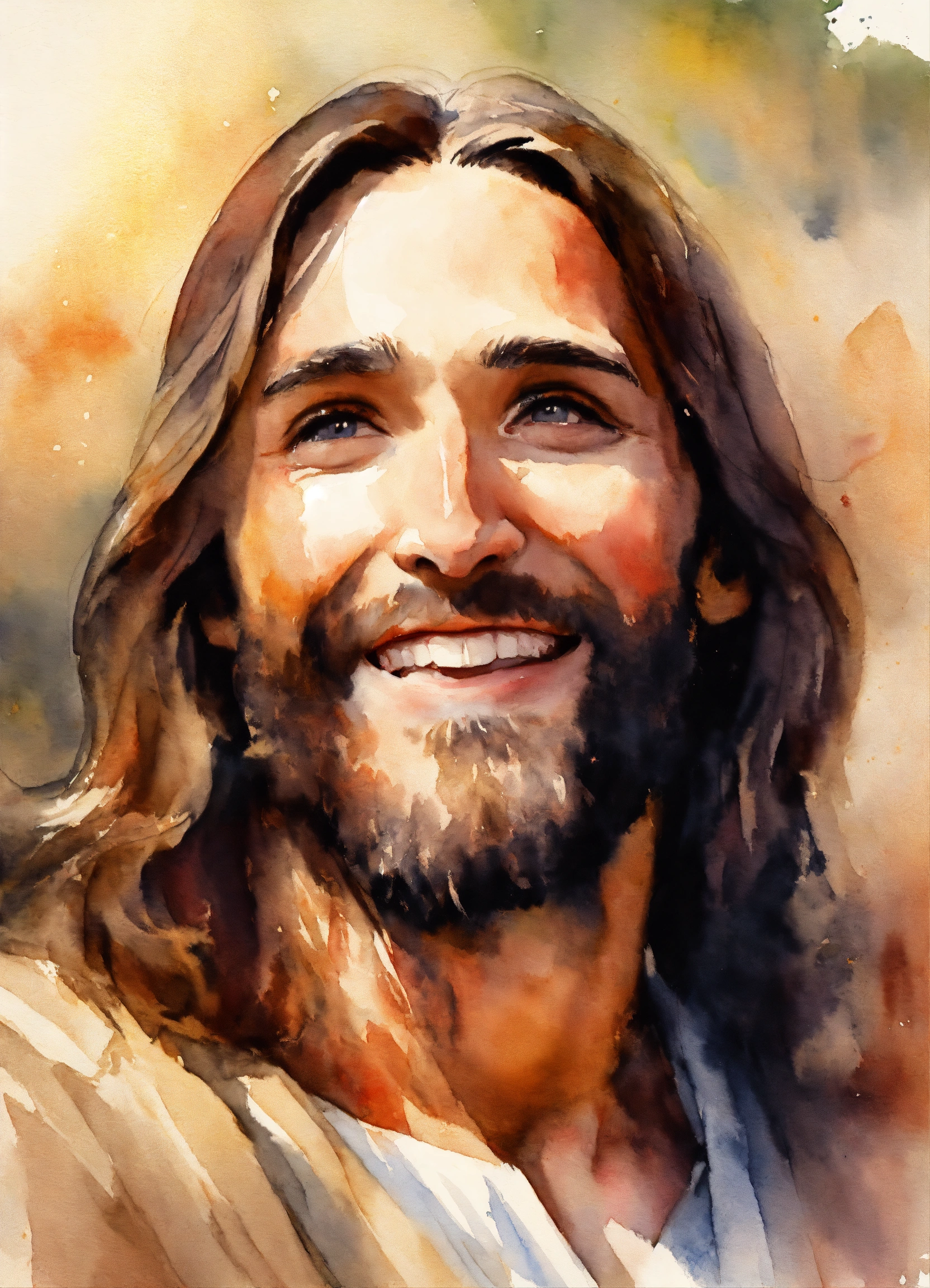 Lexica - Jesus Christ, weathered face, smiling, laughing, emotional ...
