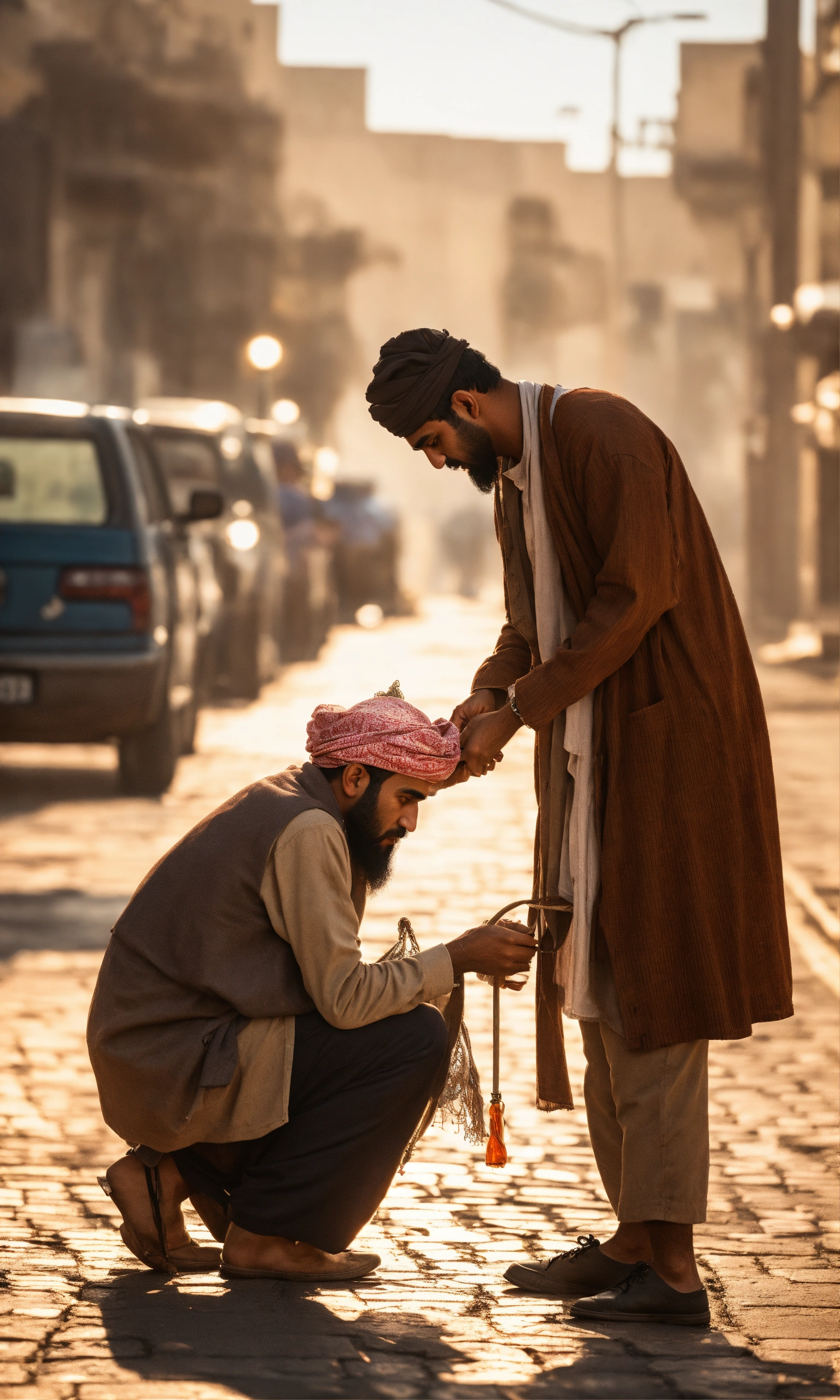 Lexica - A middle eastern man helping a poor beggar in the street ...