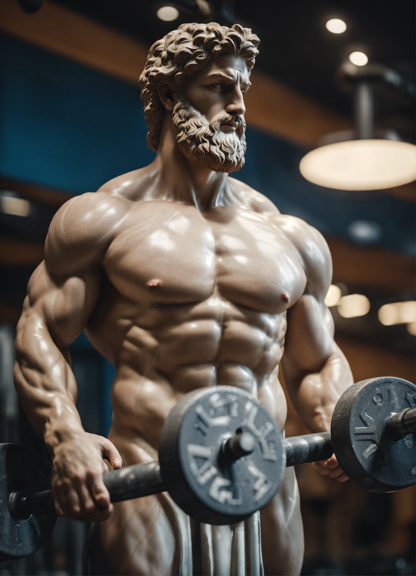 Lexica - Greek marble statues training in a fitness gym with barbells ...
