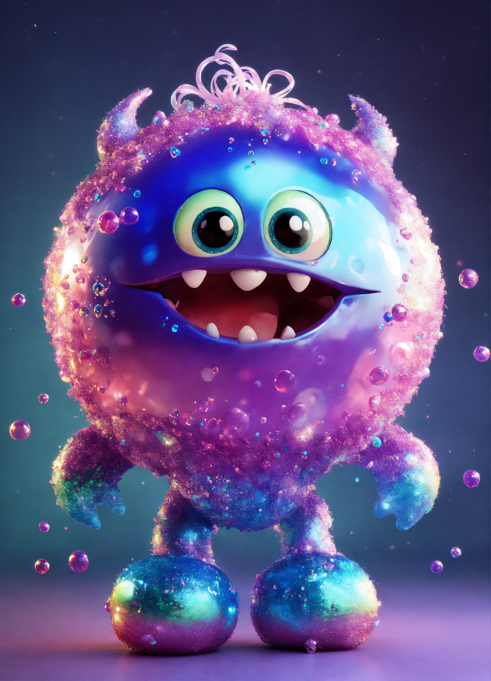 Lexica - Cute 3D bubble monster, in pearly iridescent glittery colour ...