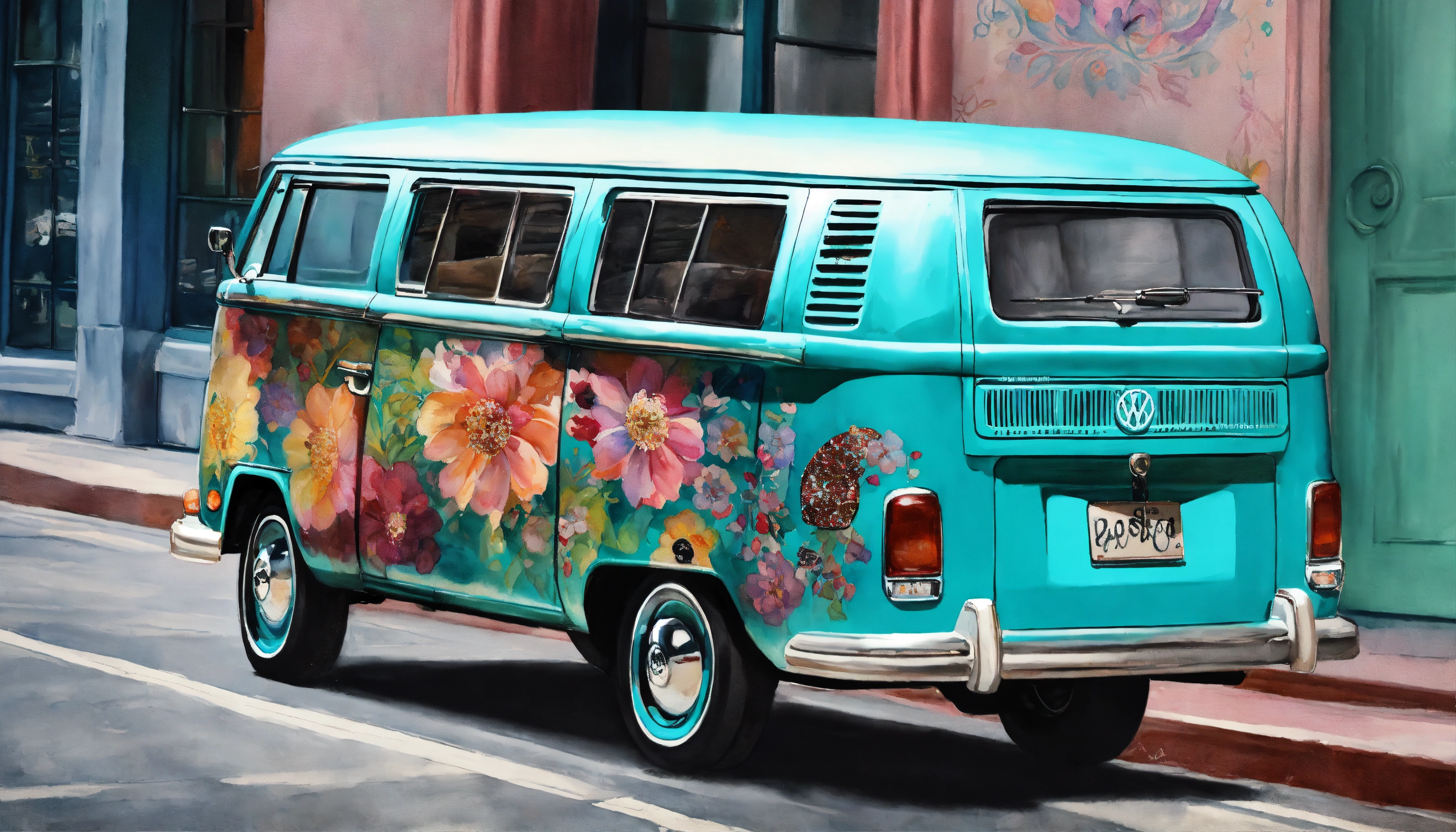Lexica - Concept art of hyper realistic turquoise Volkswagen bus, paint ...