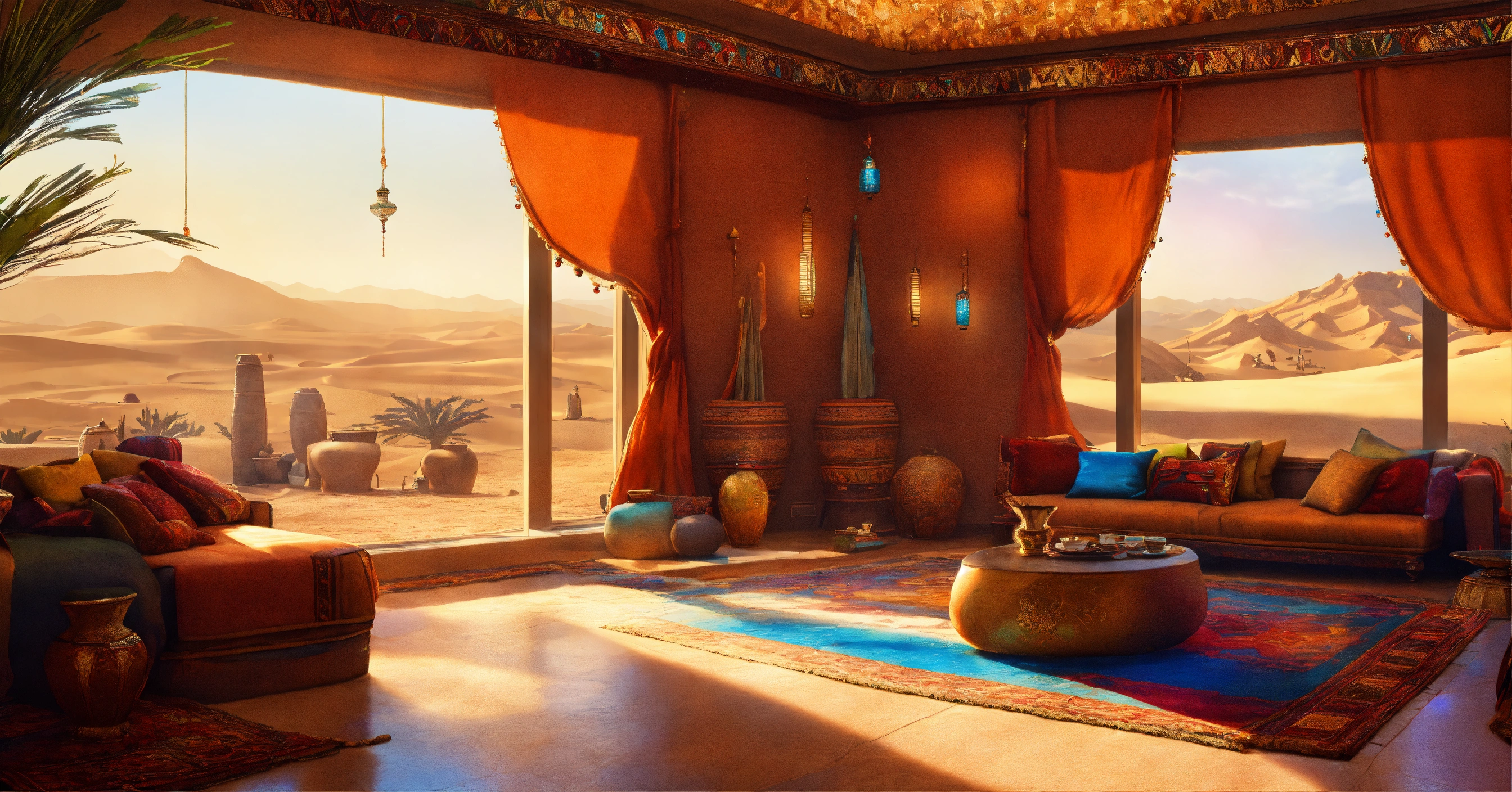 Lexica - Concept art of a large desert home living room, jakku, desert ...