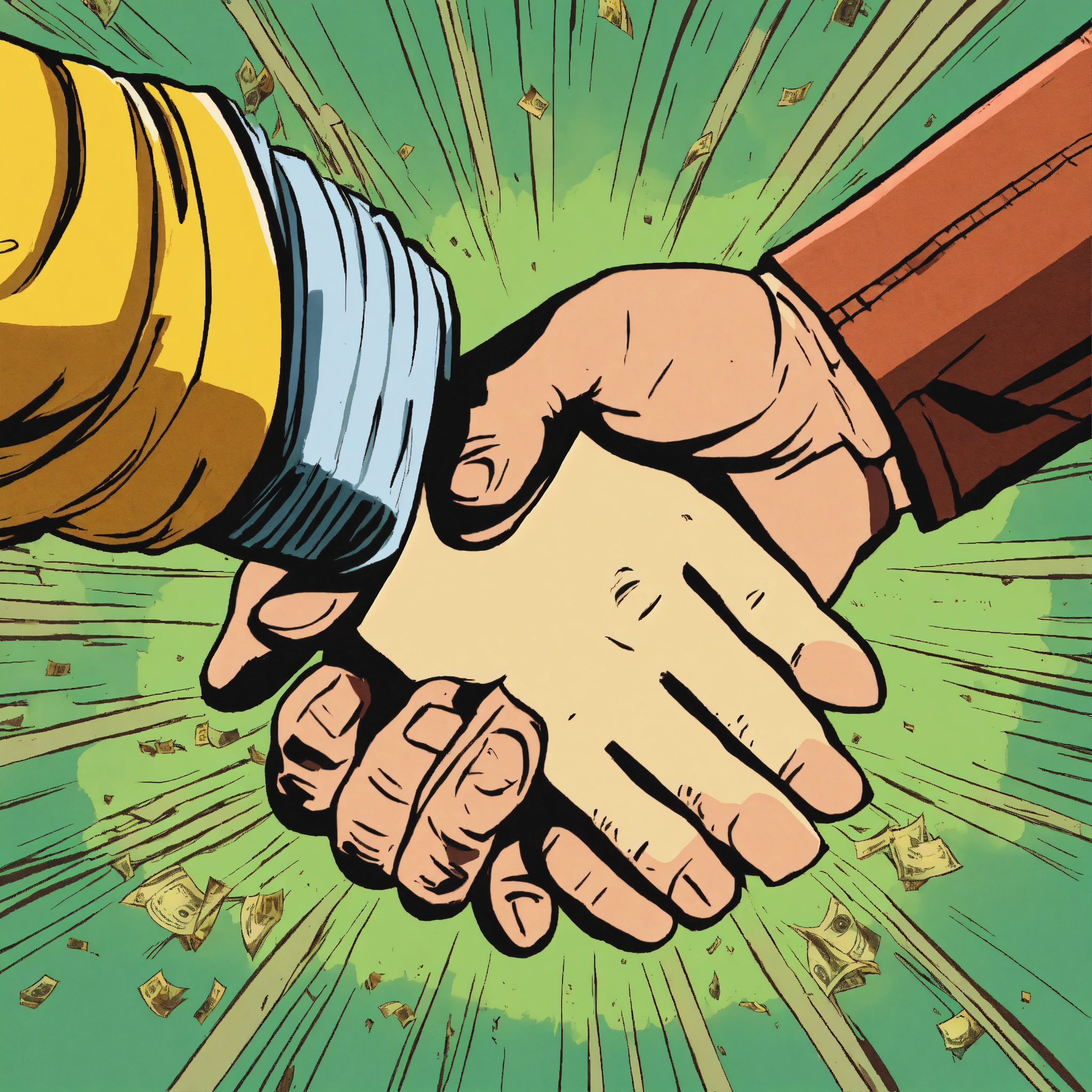 Lexica - One hand giving money to another hand in comics style