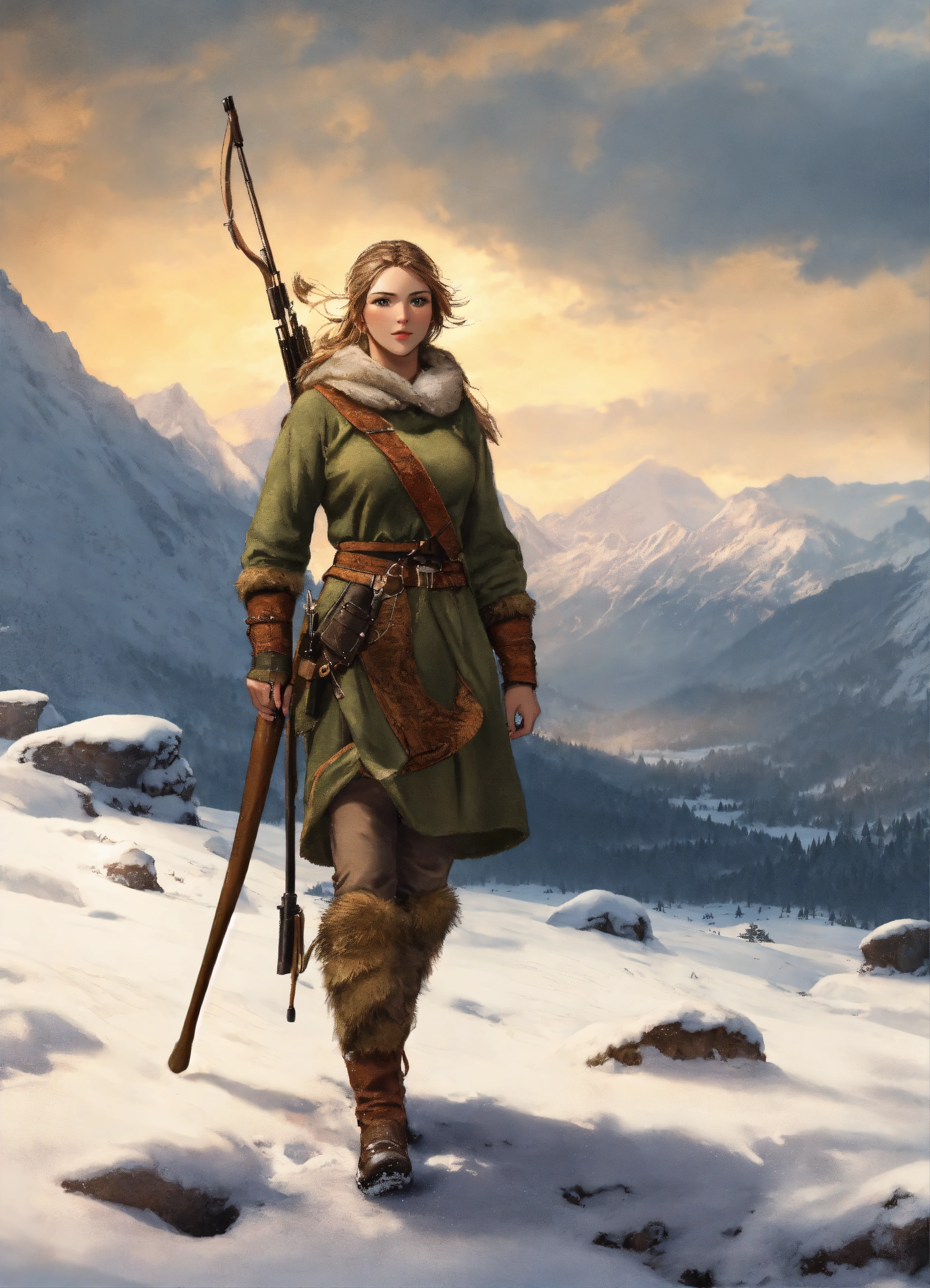 Lexica - Early germanic female hunter in the snow and mountains