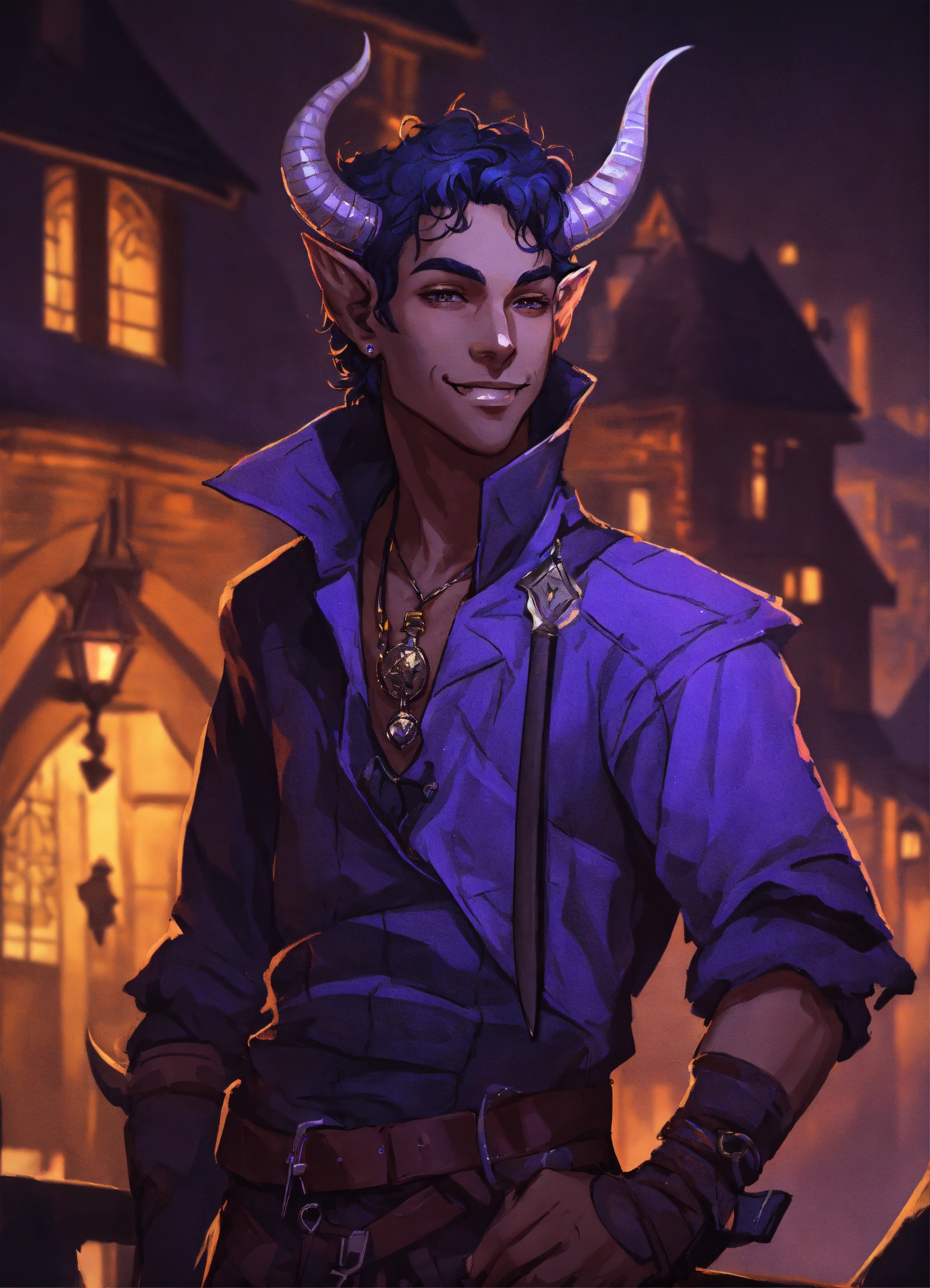 Lexica - Male young blue tiefling, pathfinder art style Full body ...