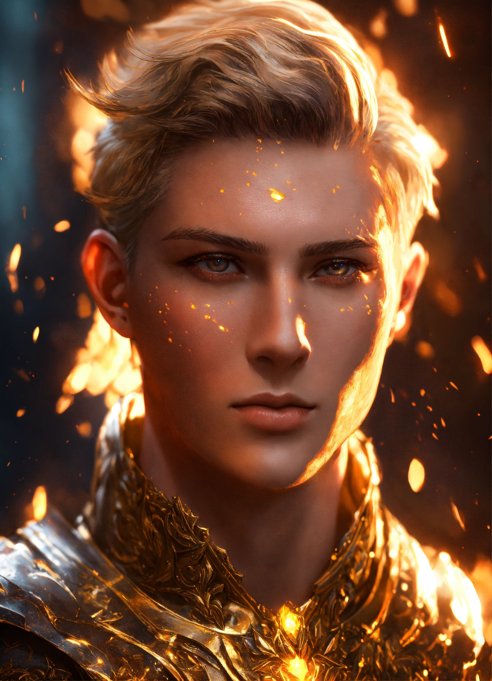 Lexica - "legendary light god", light hair, embers, sparks, head and ...
